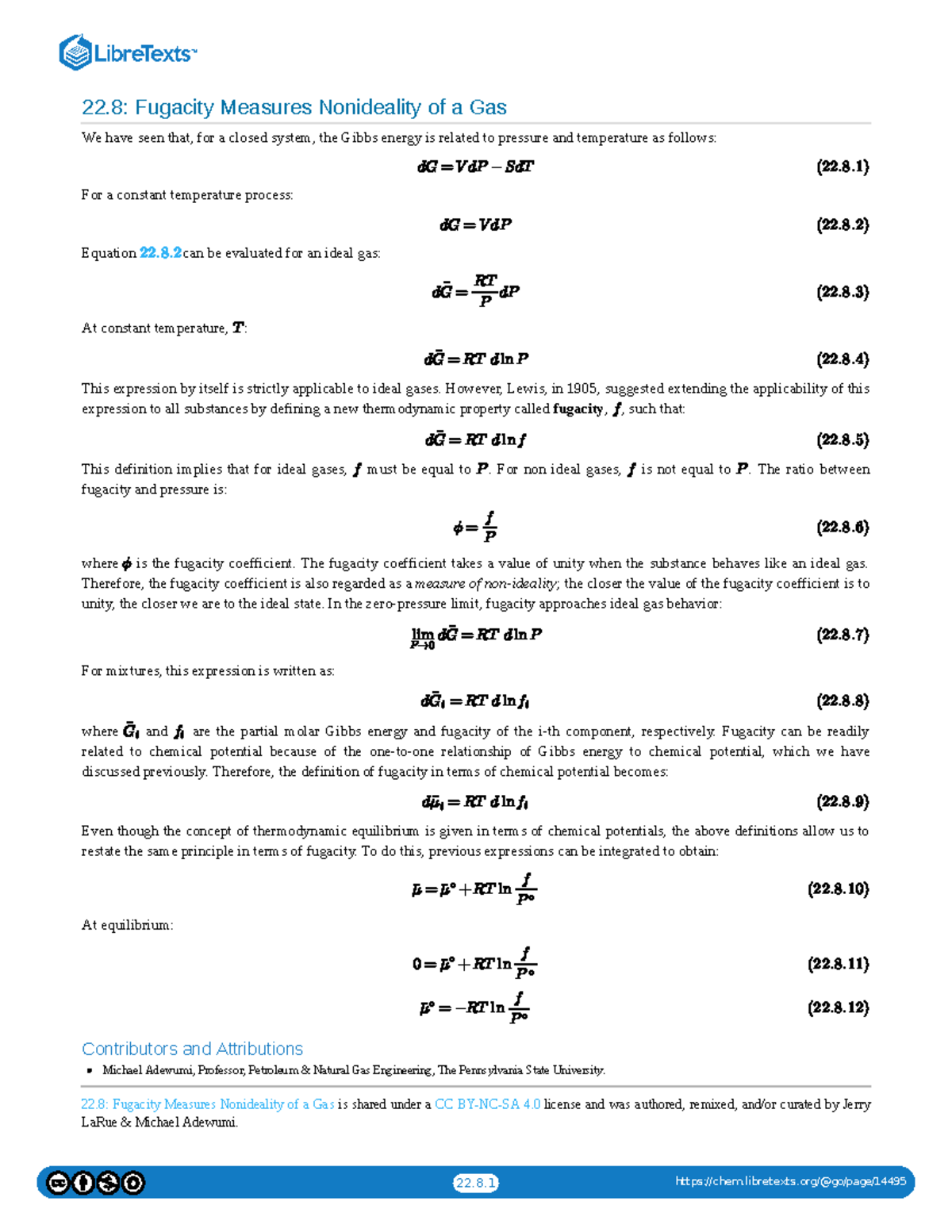 Fugacity Measures Nonideality of a Gas - 22.8 chem.libretexts/@go/page/ 22: Fugacity Measures ...