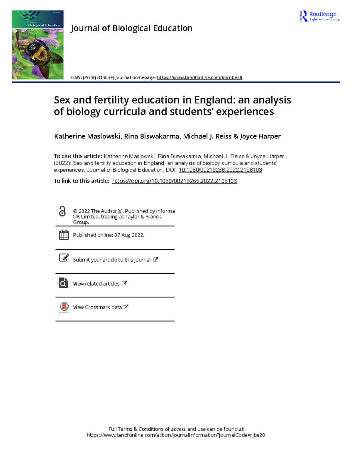 An analysis of biology curricula and students' experiences - Full Terms ...