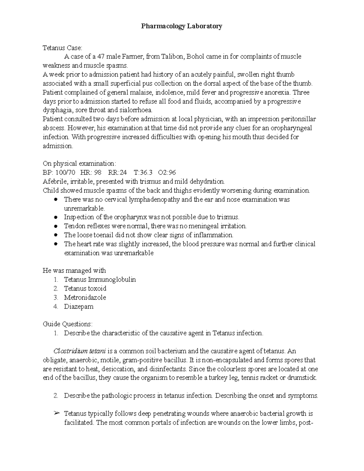 Approach to patient with tetanus - Tetanus Case: A case of a 47 male ...