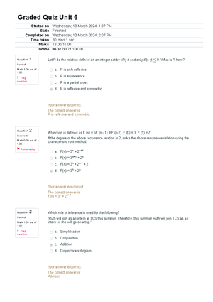 Self-Quiz Unit 3 Attempt 1 - Question 1 Correct Mark 1 out of 1. Flag question Question 2 ...