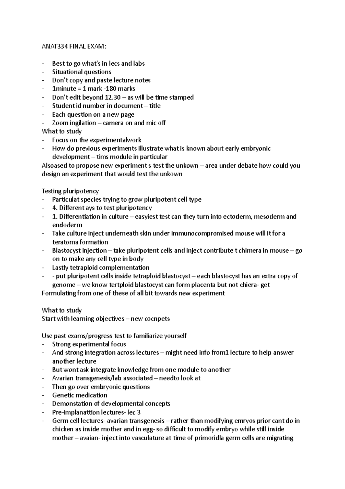 Final Exam Plan ANAT334 FINAL EXAM Best To Go What s In Lecs And final-exam-plan-anat334-final-exam-best-to-go-what-s-in-lecs-and