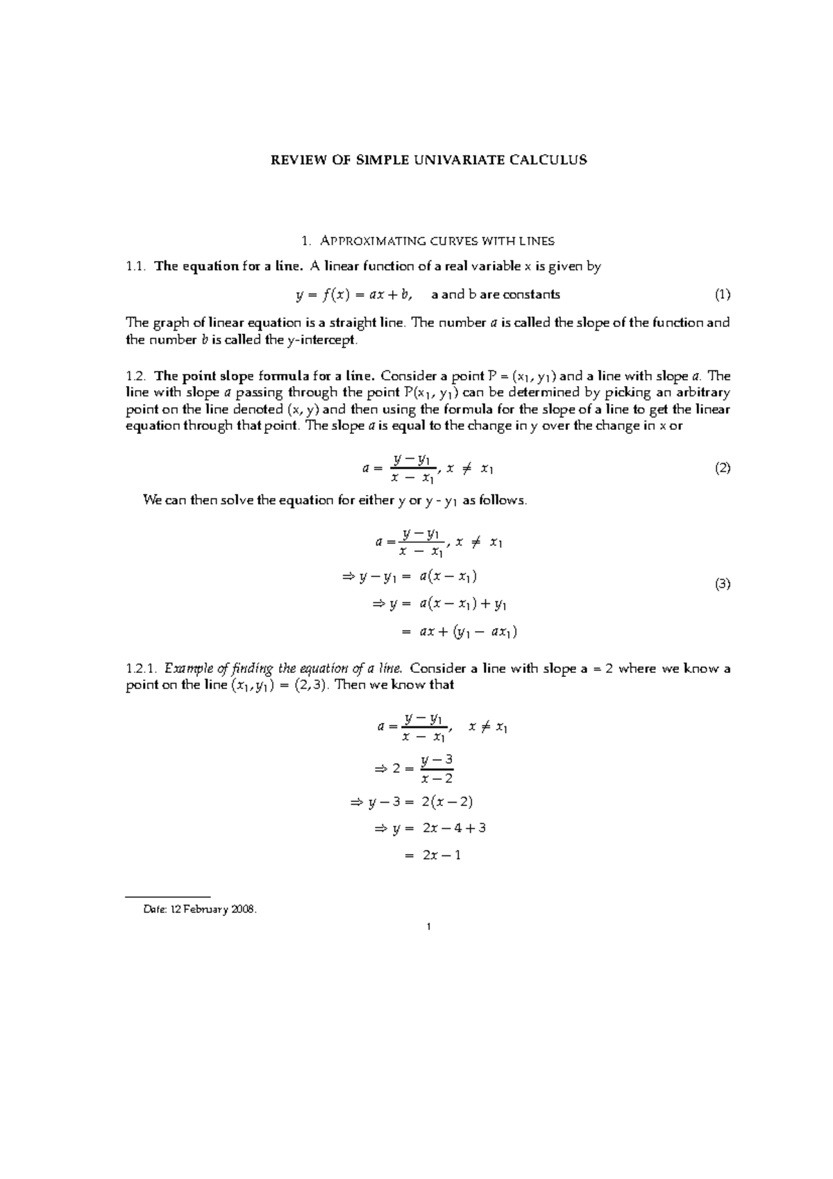 Lecture notes, lecture REVIEW OF SIMPLE UNIVARIATE CALCULUS - REVIEW OF ...