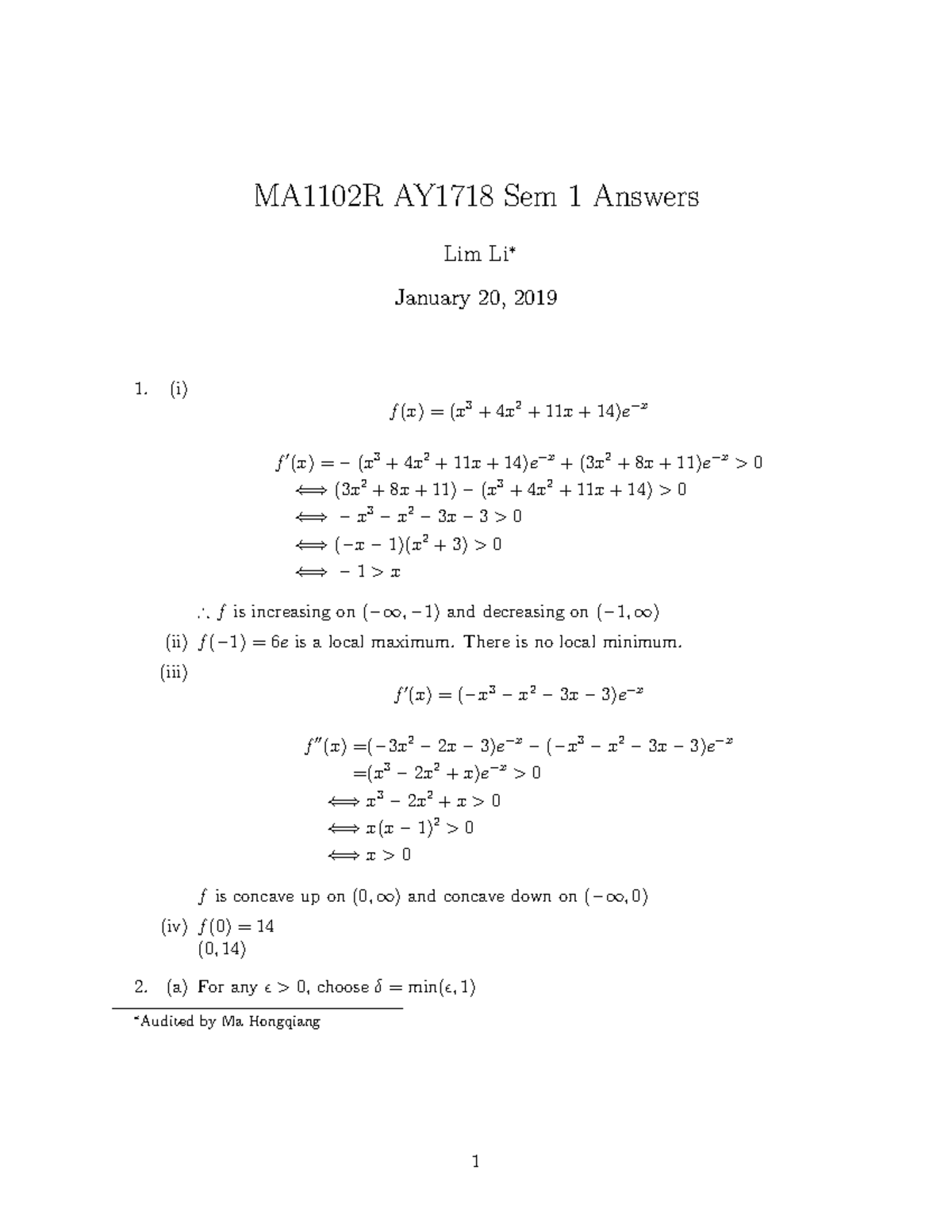 MA1102R AY1718 Sem1 - Practice material for calculus - MA1102R AY1718 Sem 1 Answers Lim Li ∗ ...
