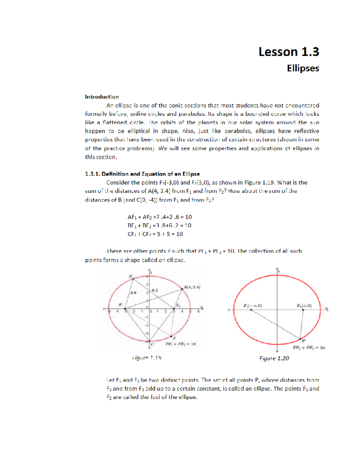 Pre-Cal Week 3 - notes to - Lesson 1 Ellipses Introduction An ellipse ...