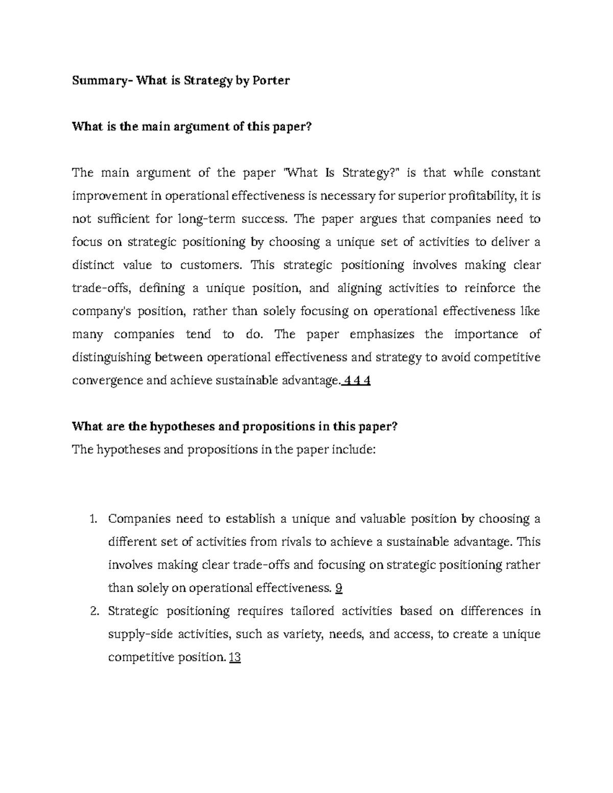 Summary- What is Strategy by Porter - The paper argues that companies ...