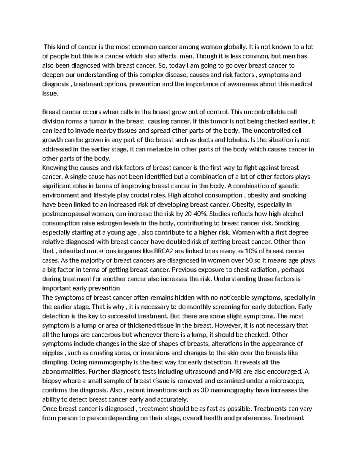 Hello Everyone - This essay is about breast cancer - This kind of ...