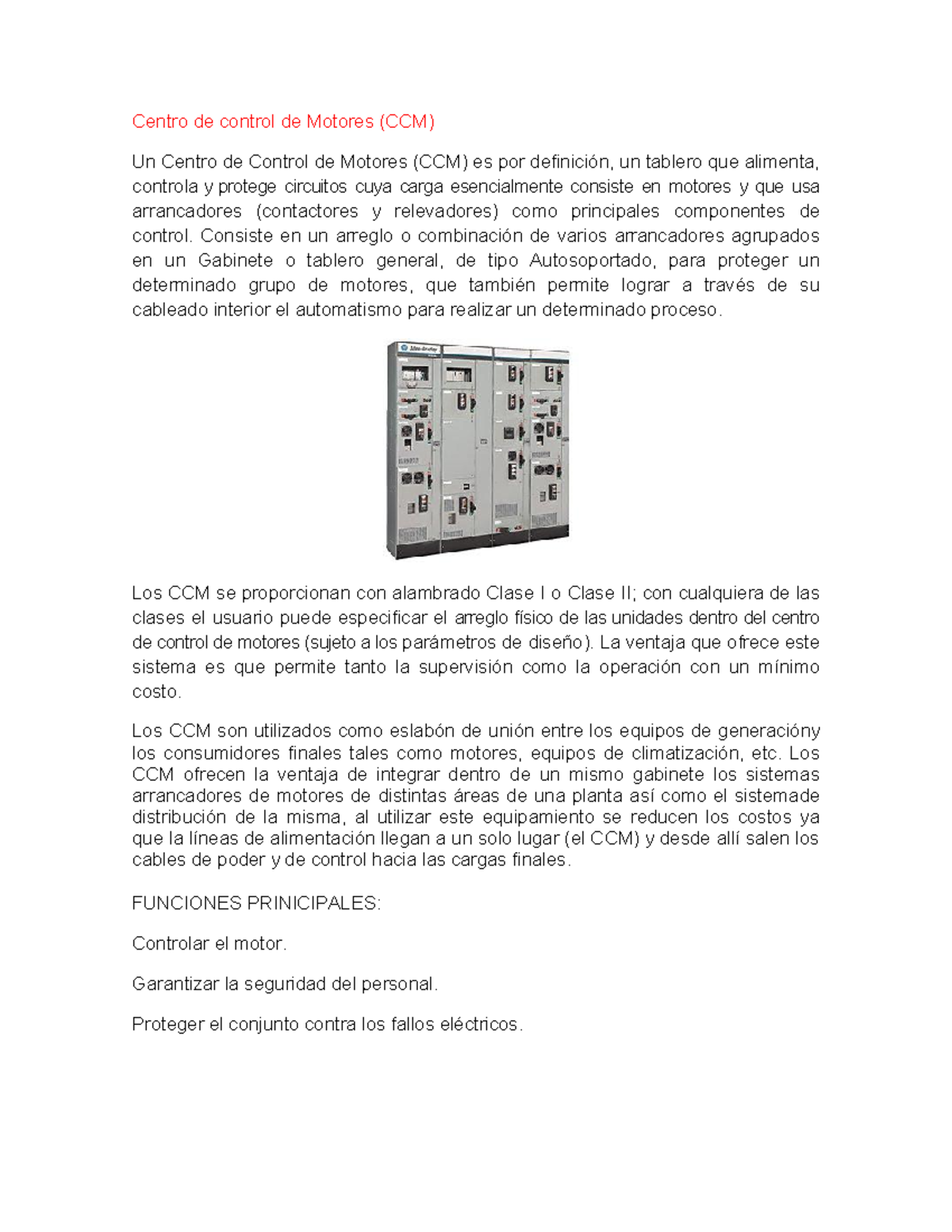 Centro DE Control DE Motores - Centro de control de Motores (CCM) Un ...