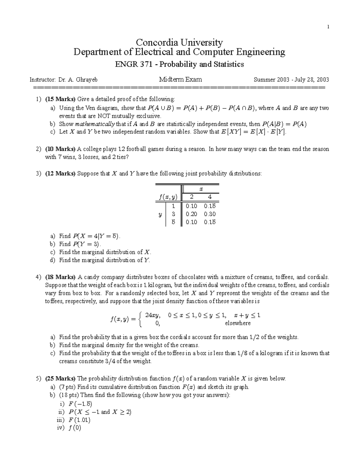 Midterm - (2003-S) Concordia - 1 Concordia University Department of ...
