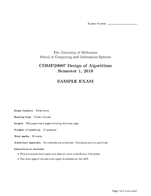 2018 S2 Sample Exam - The University of Melbourne Semester One 2018 Sample Exam Department ...
