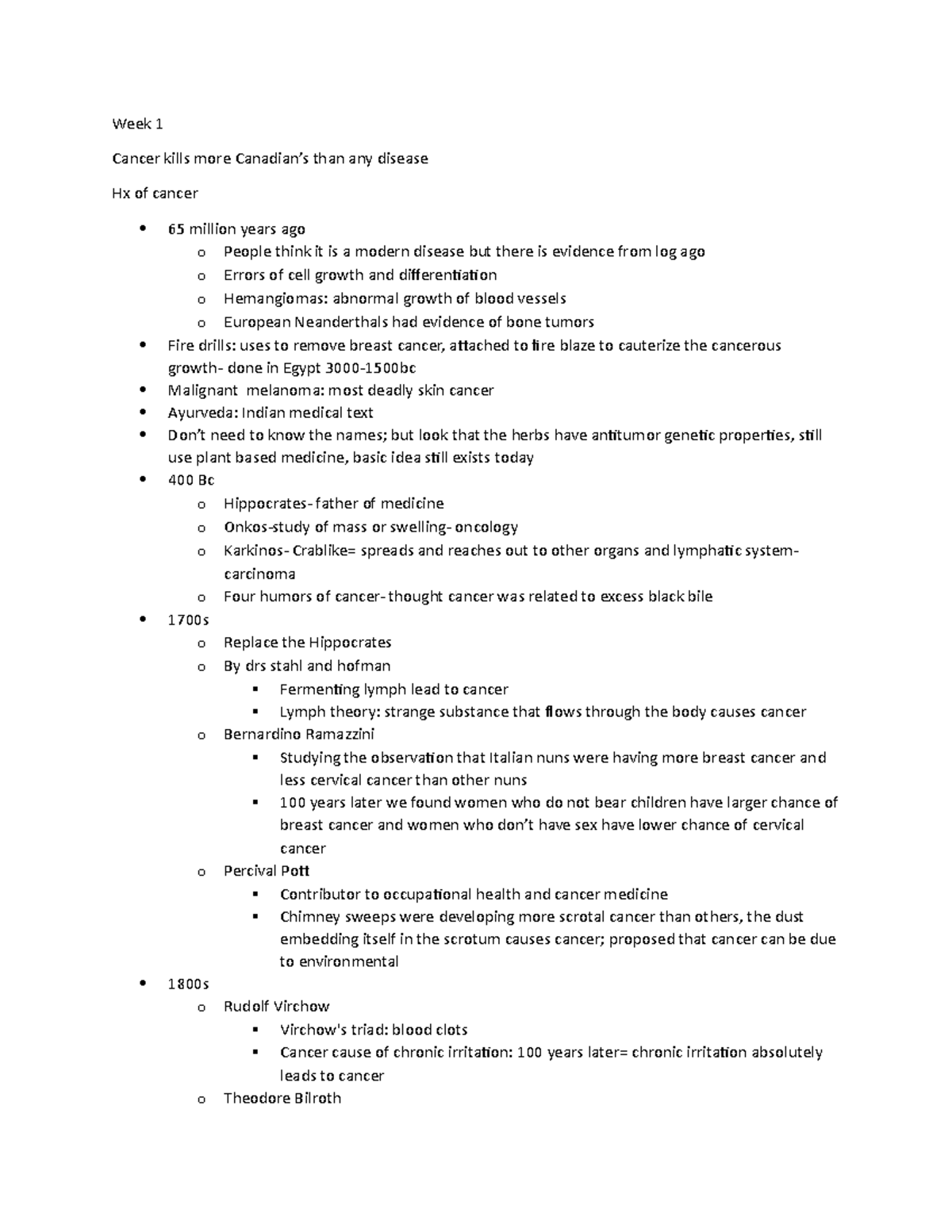 All Notes Onco - Prof Kiernan - Week 1 Cancer kills more than any ...