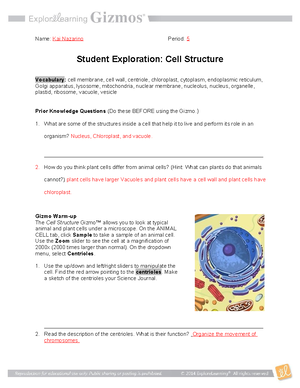 Cell types Gizmo Completed - Name: Kai Date: 11/16/ Student Exploration ...