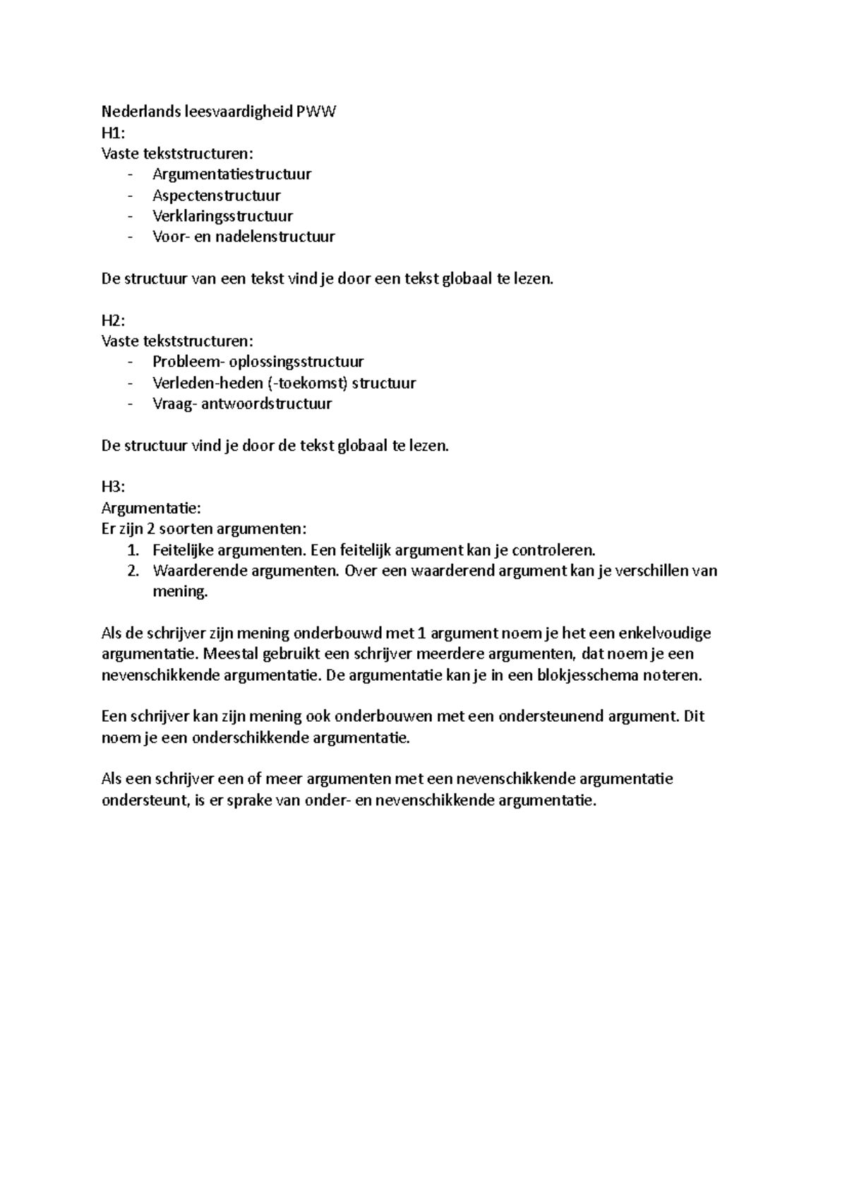 Nederlands leesvaardigheid PWW - Nederlands leesvaardigheid PWW H1 ...