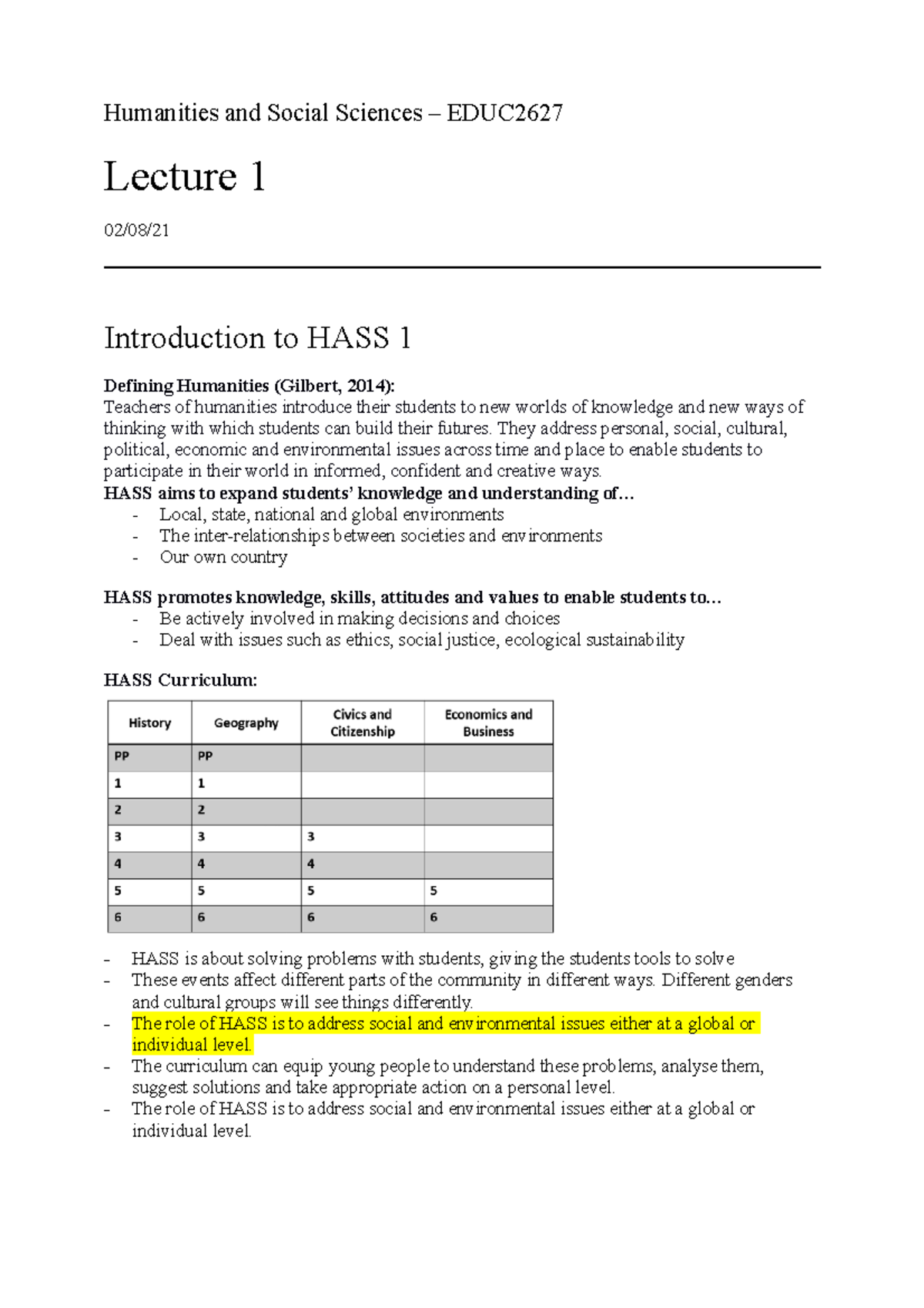 HASS Lecture Notes - Humanities and Social Sciences – EDUC Lecture 1 02 ...