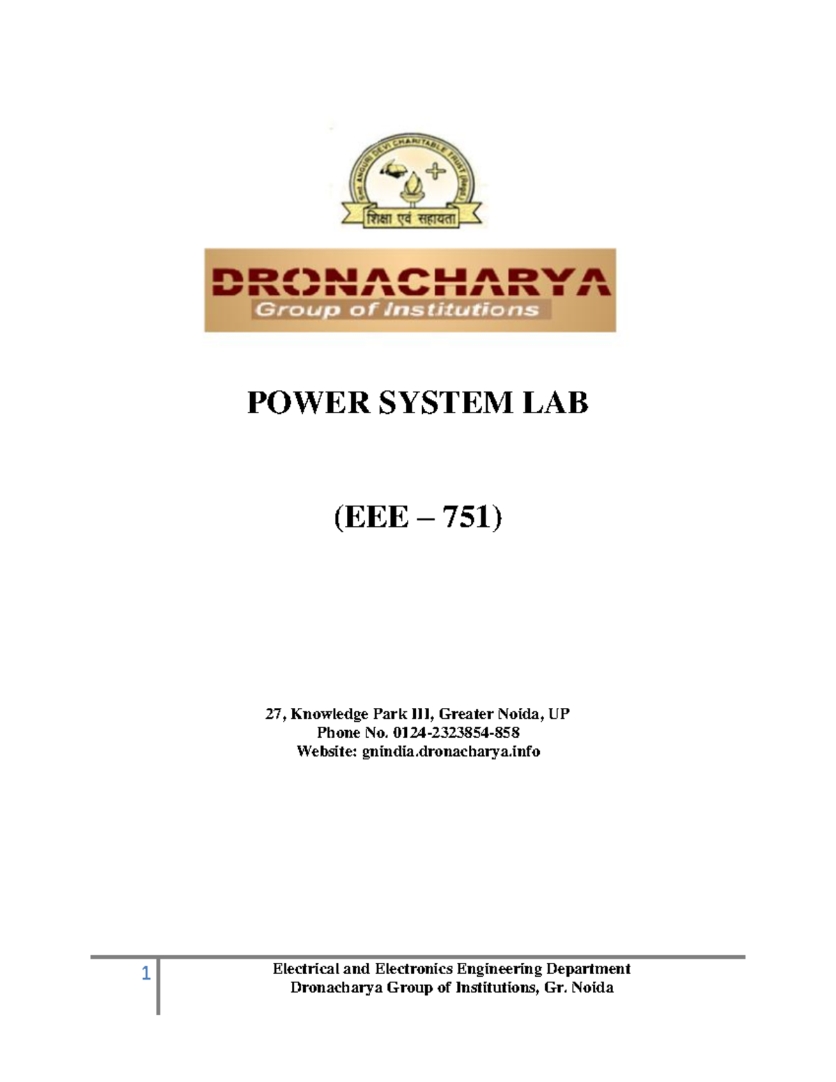 PS Lab Manual - 1 Electrical and Electronics Engineering Department POWER SYSTEM LAB (EEE – 751 ...