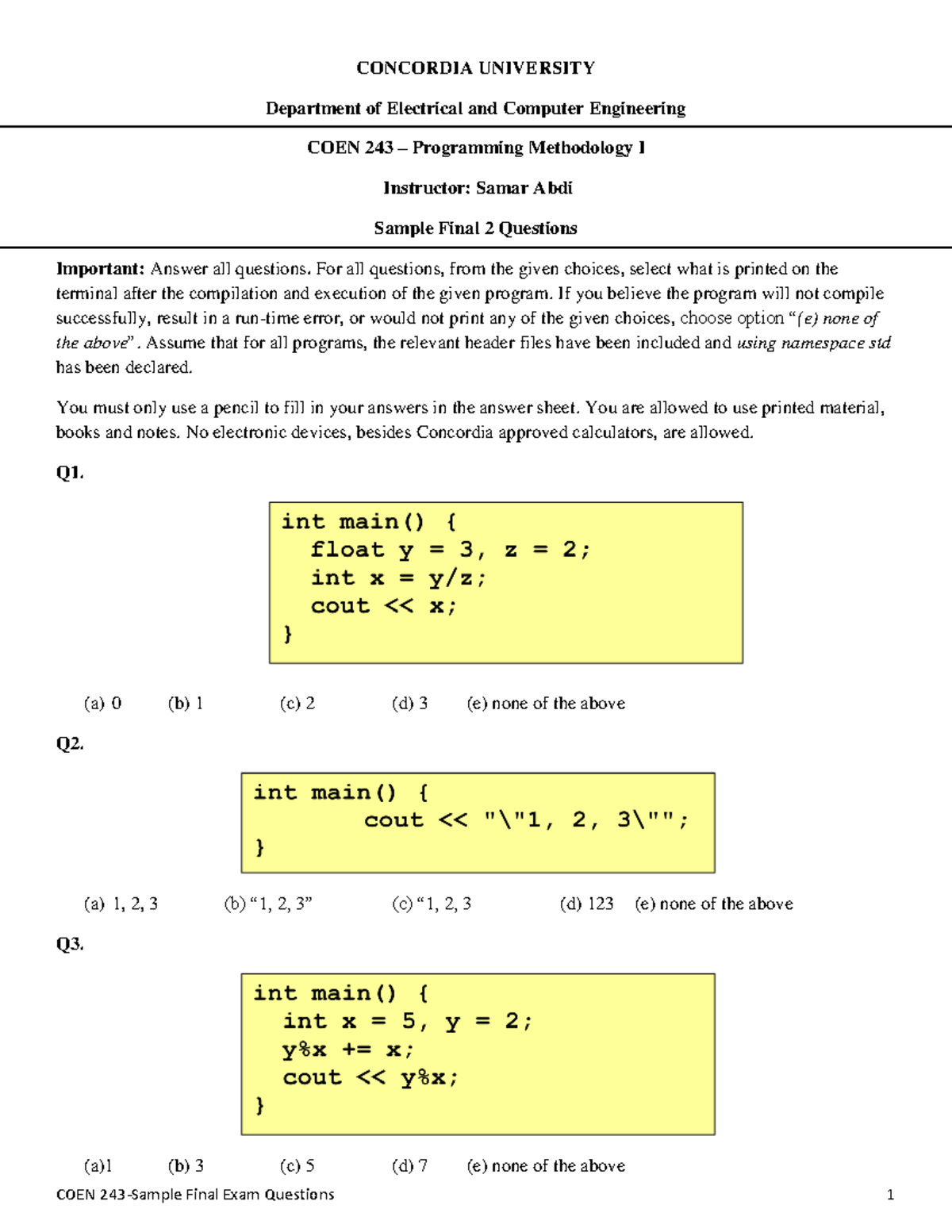 Final Sample 2-COEN243 - CONCORDIA UNIVERSITY Department of Electrical ...