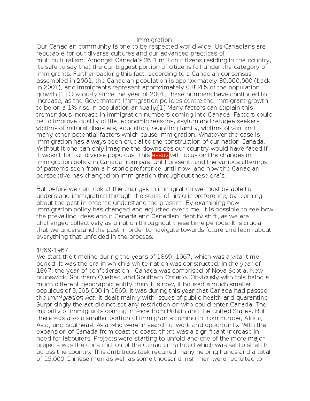 Immigration Paper Poli Sci 1120 - Immigration Our Canadian community is ...