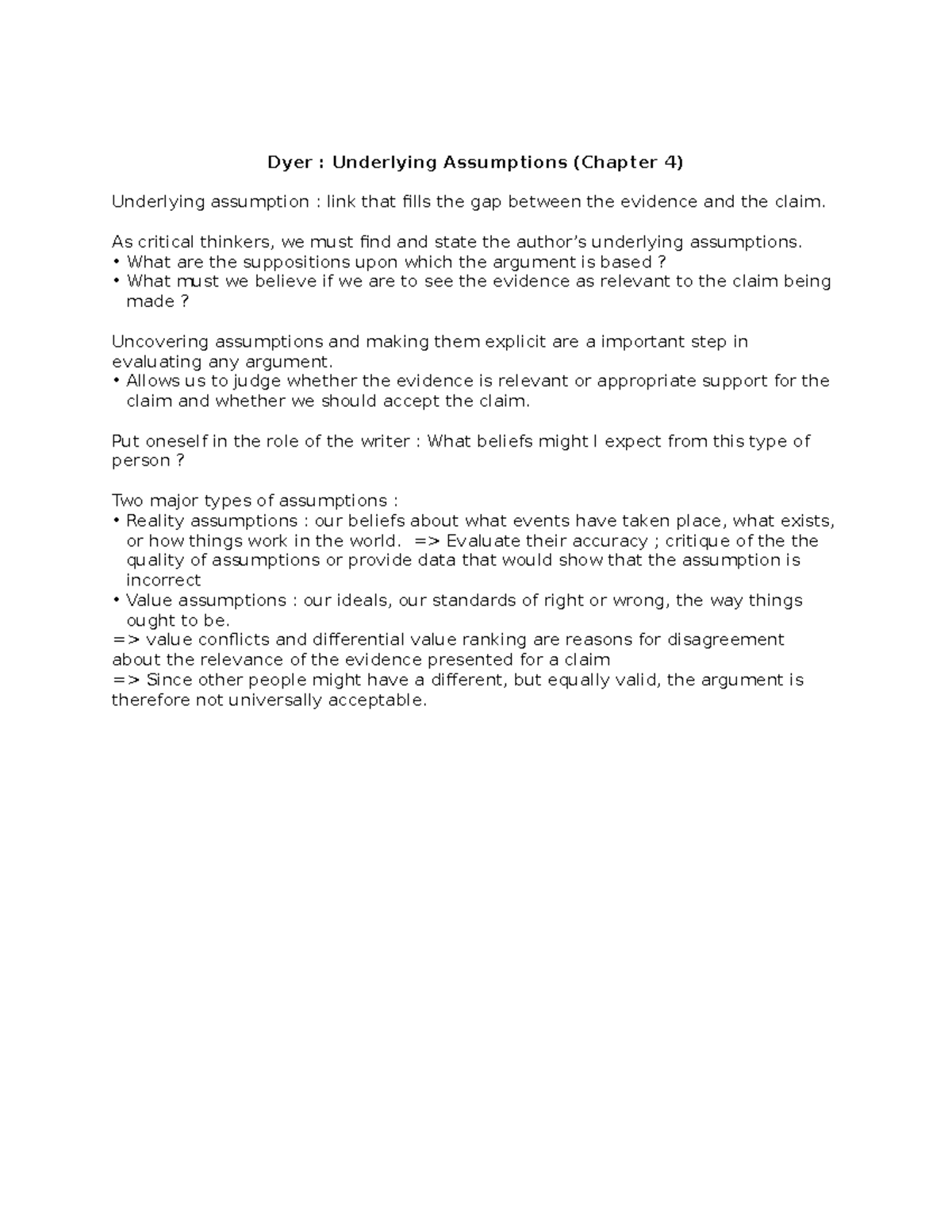 Dyer, Chapter 4 : Underlying Asssumptions - Dyer : Underlying ...