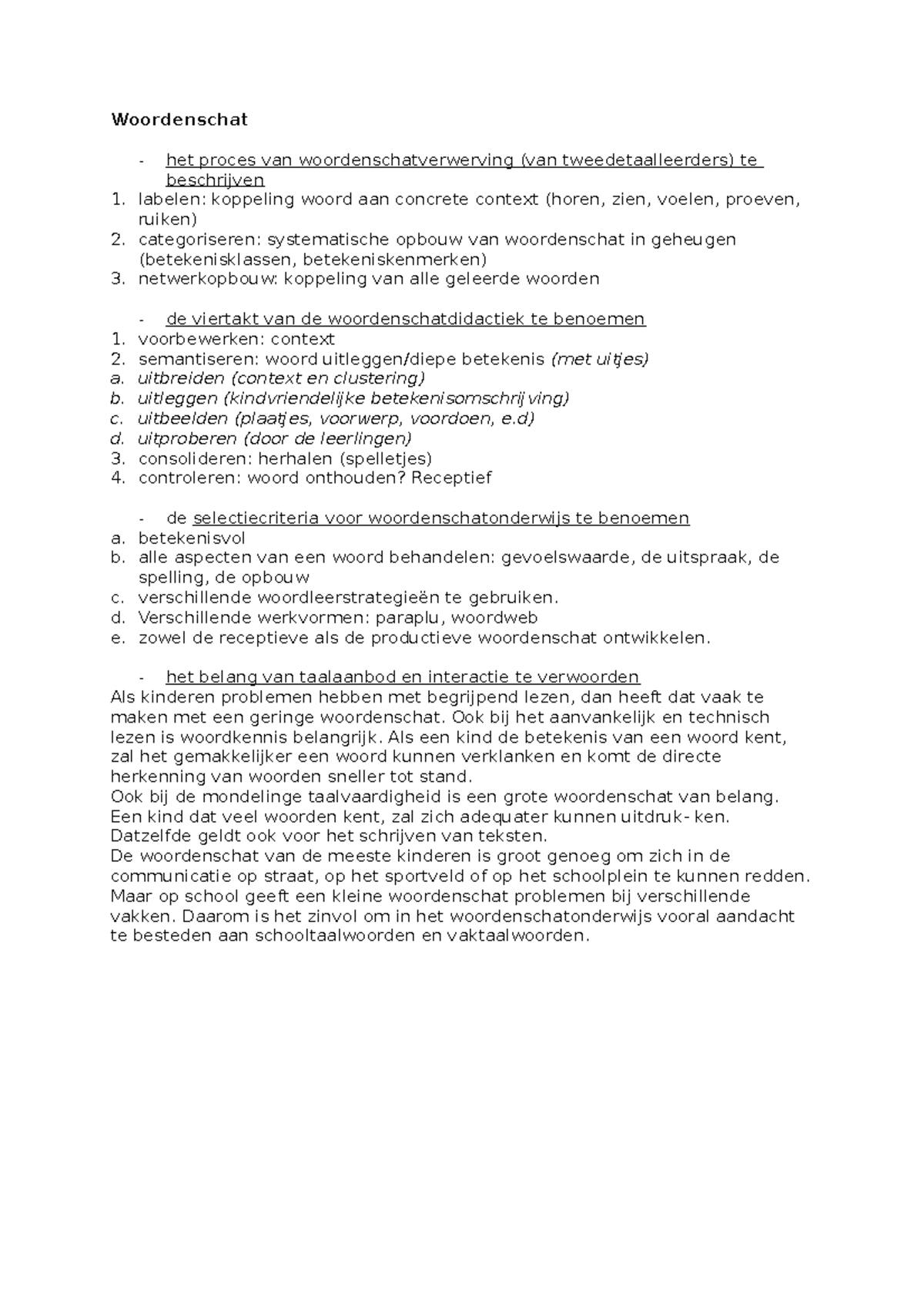 Taal A2 samenvatting kennisdoelen - Woordenschat het proces van ...