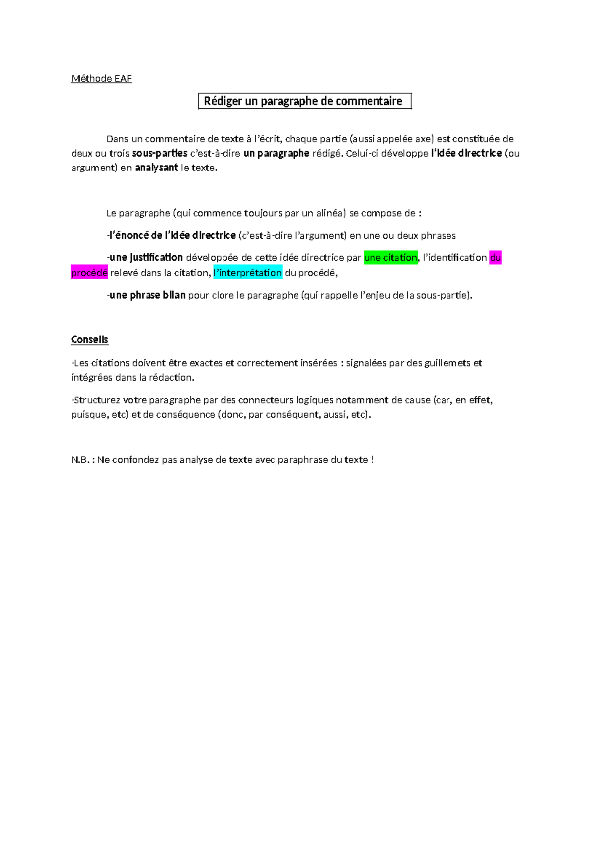 Rédiger un paragraphe de commentaire - Méthode EAF Rédiger un paragraphe de commentaire Dans un ...