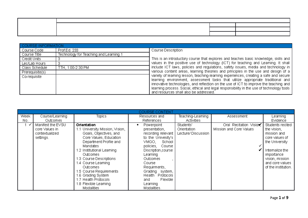Technology for Teaching and Learning - COURSE INFORMATION Course Code ...