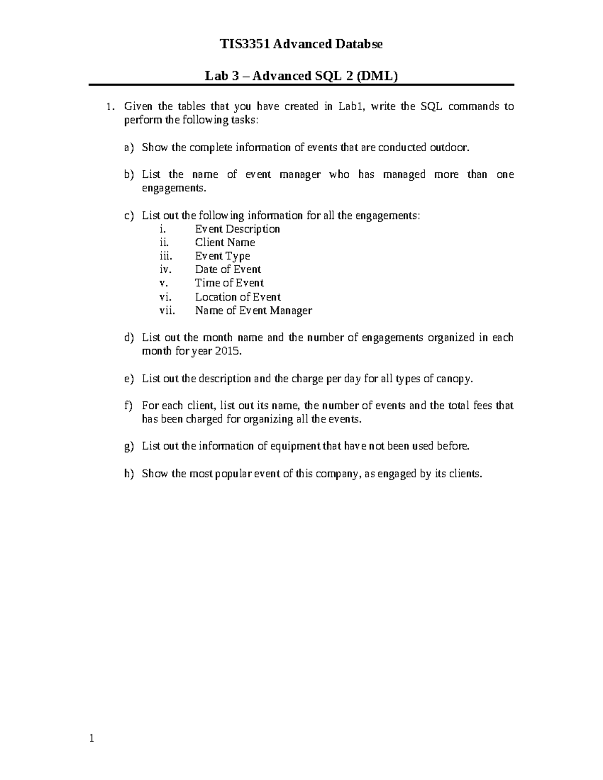 Tutorial - MMU - TIS3351 Advanced Databse Lab 3 – Advanced SQL 2 (DML ...