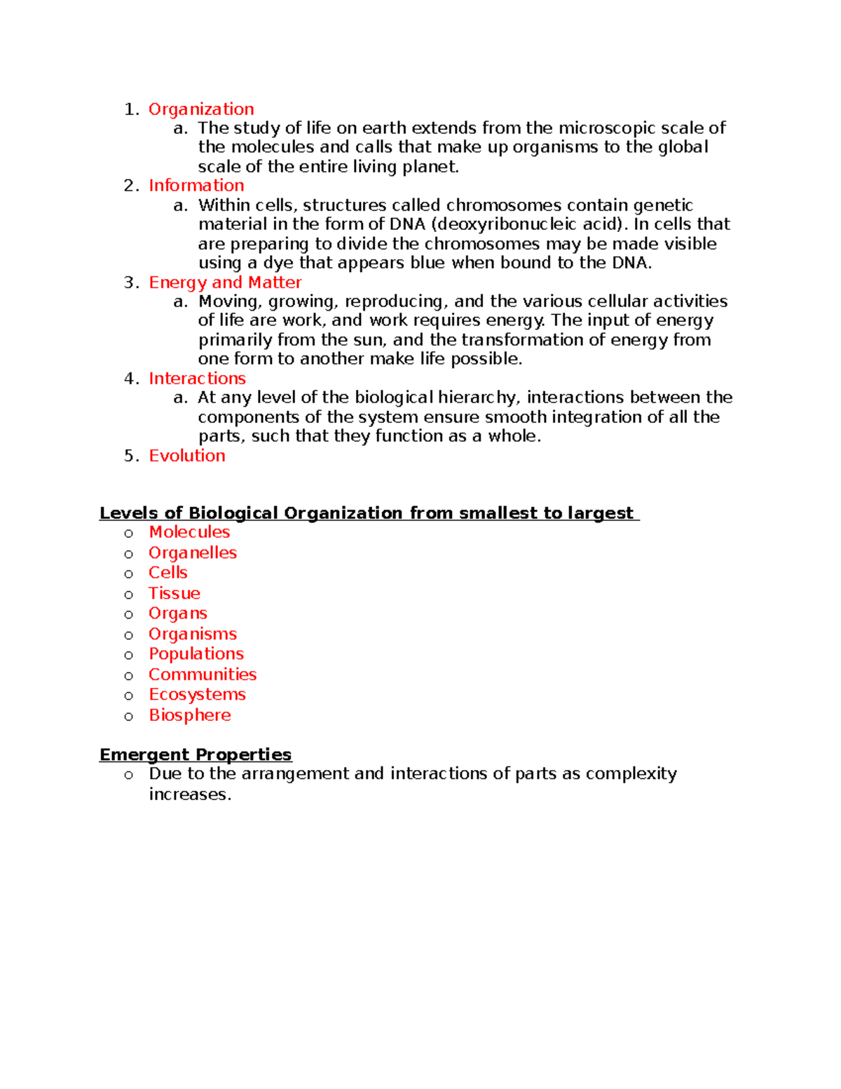B1 - notes - Organization a. The study of life on earth extends from ...