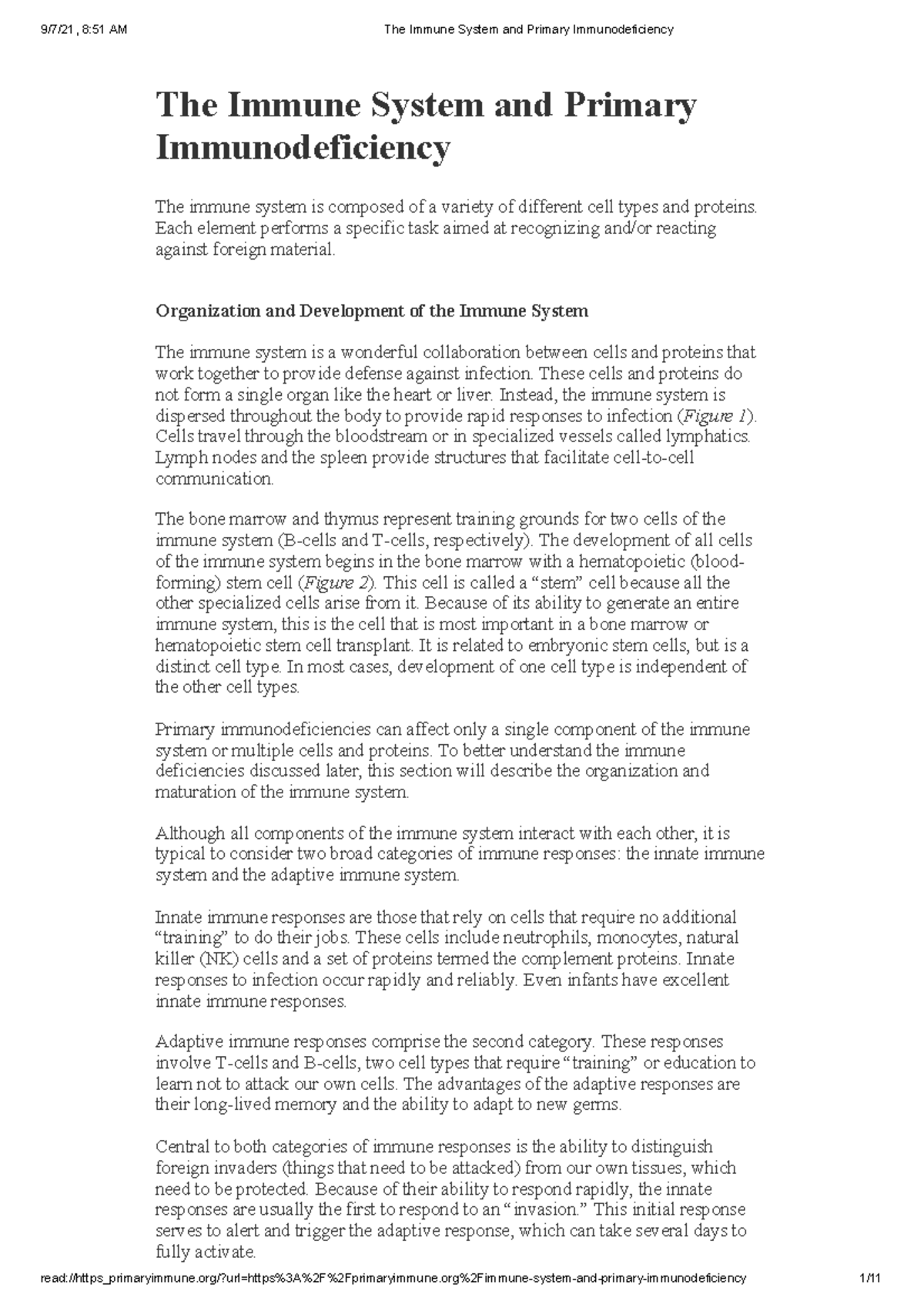 The Immune System and Primary Immunodeficiency - The immune system is ...