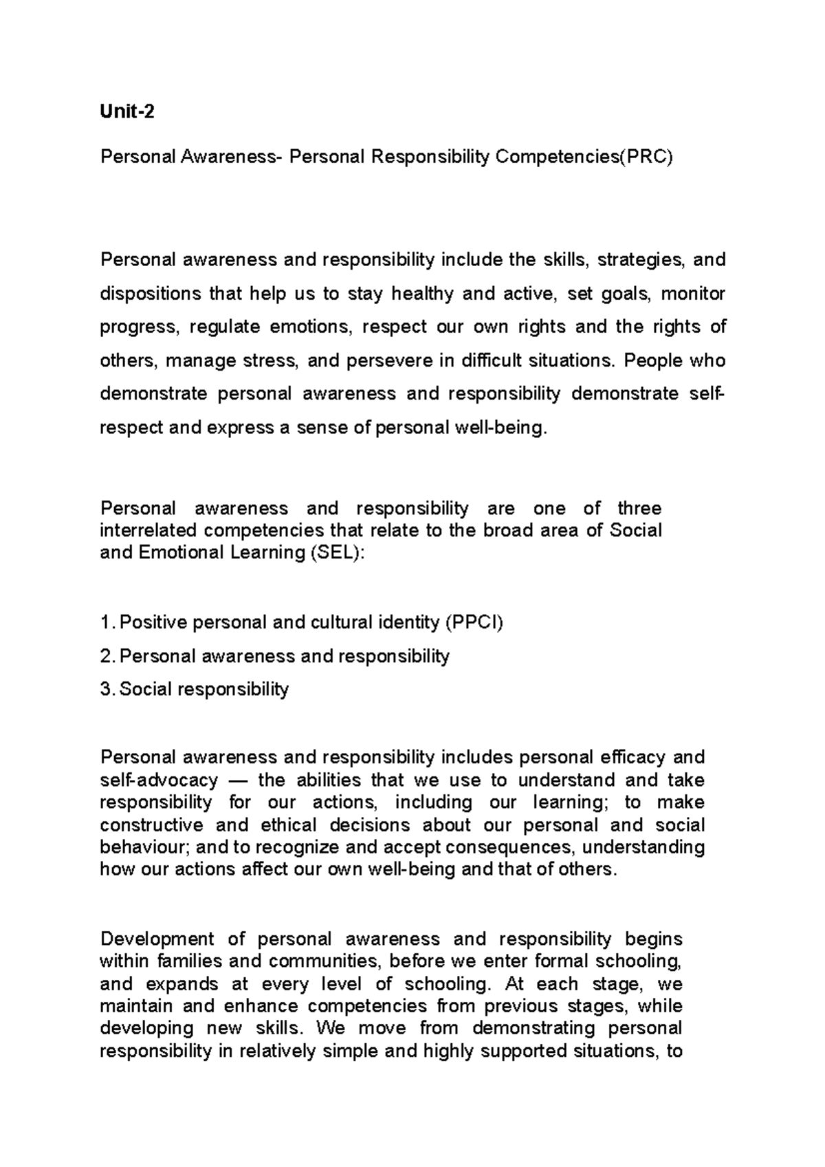 Social Engg U2 U3 notes - Unit- Personal Awareness- Personal ...