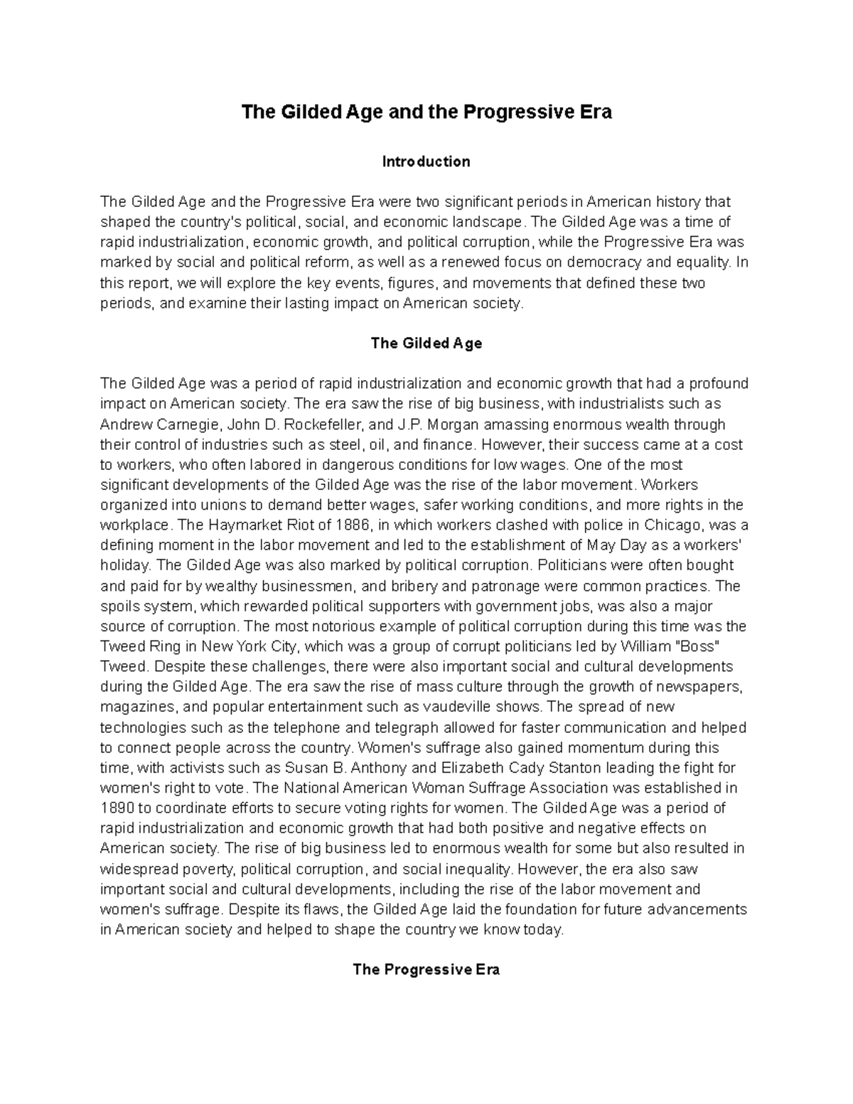 The Gilded Age and the Progressive Era - The Gilded Age and the ...