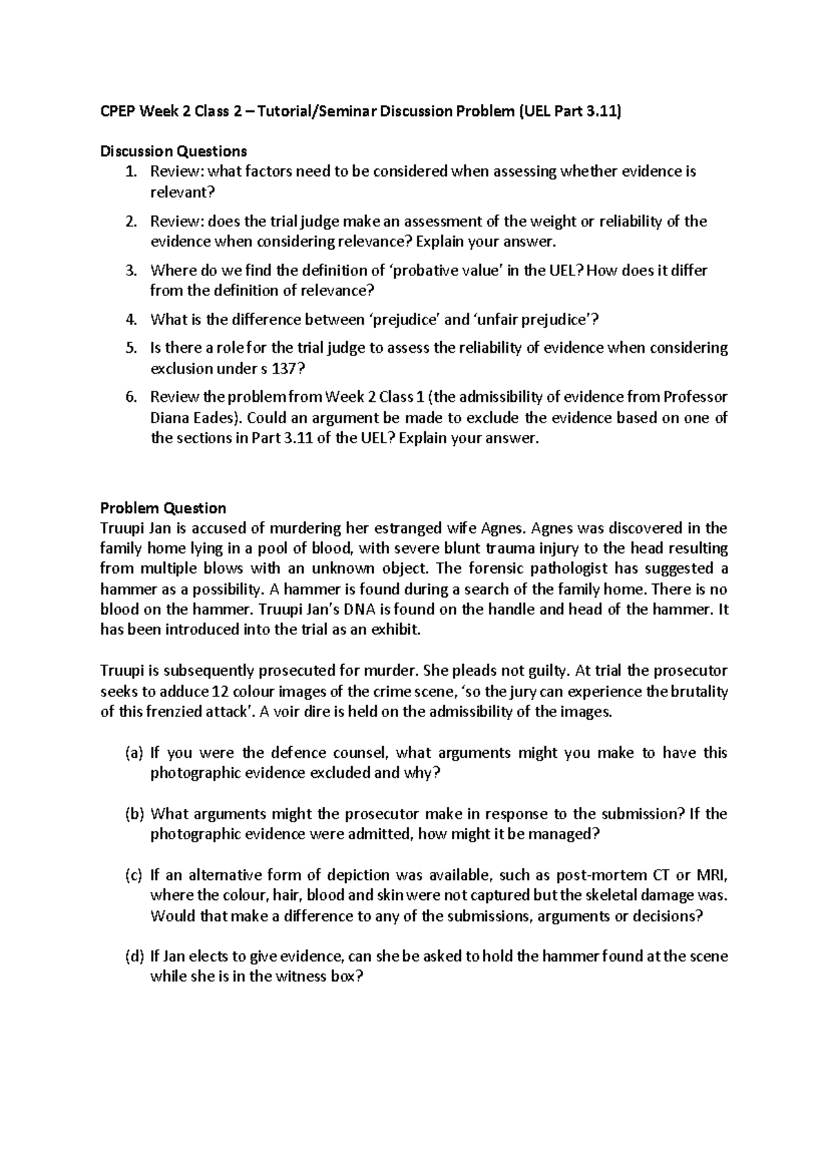 CPEP Week 2 Class 2 Tutorial Questions clean copy - LAWS2351 - UNSW Sydney - Studocu