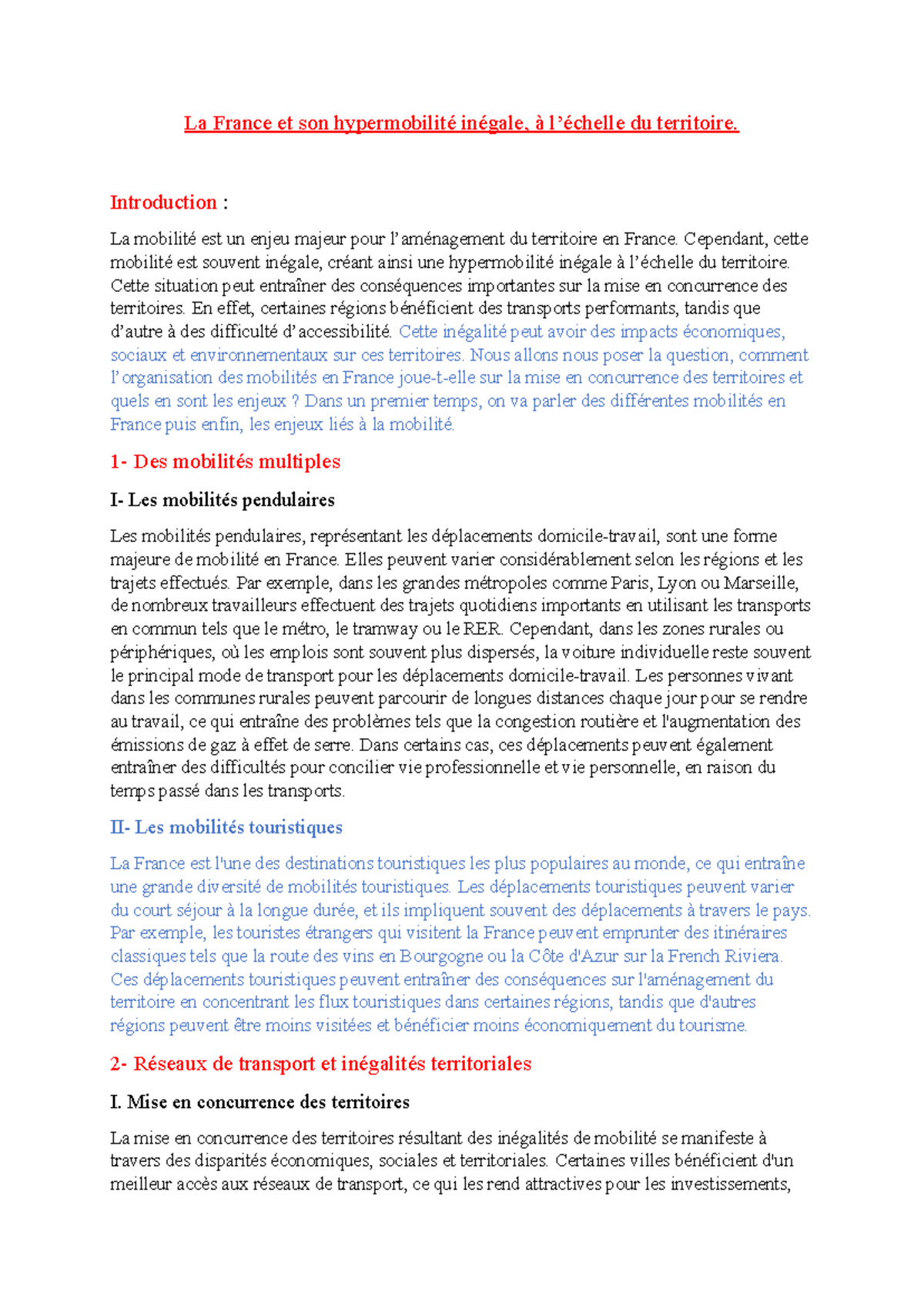 Exposé géo - oral - La France et son hypermobilité inégale, à l’échelle ...