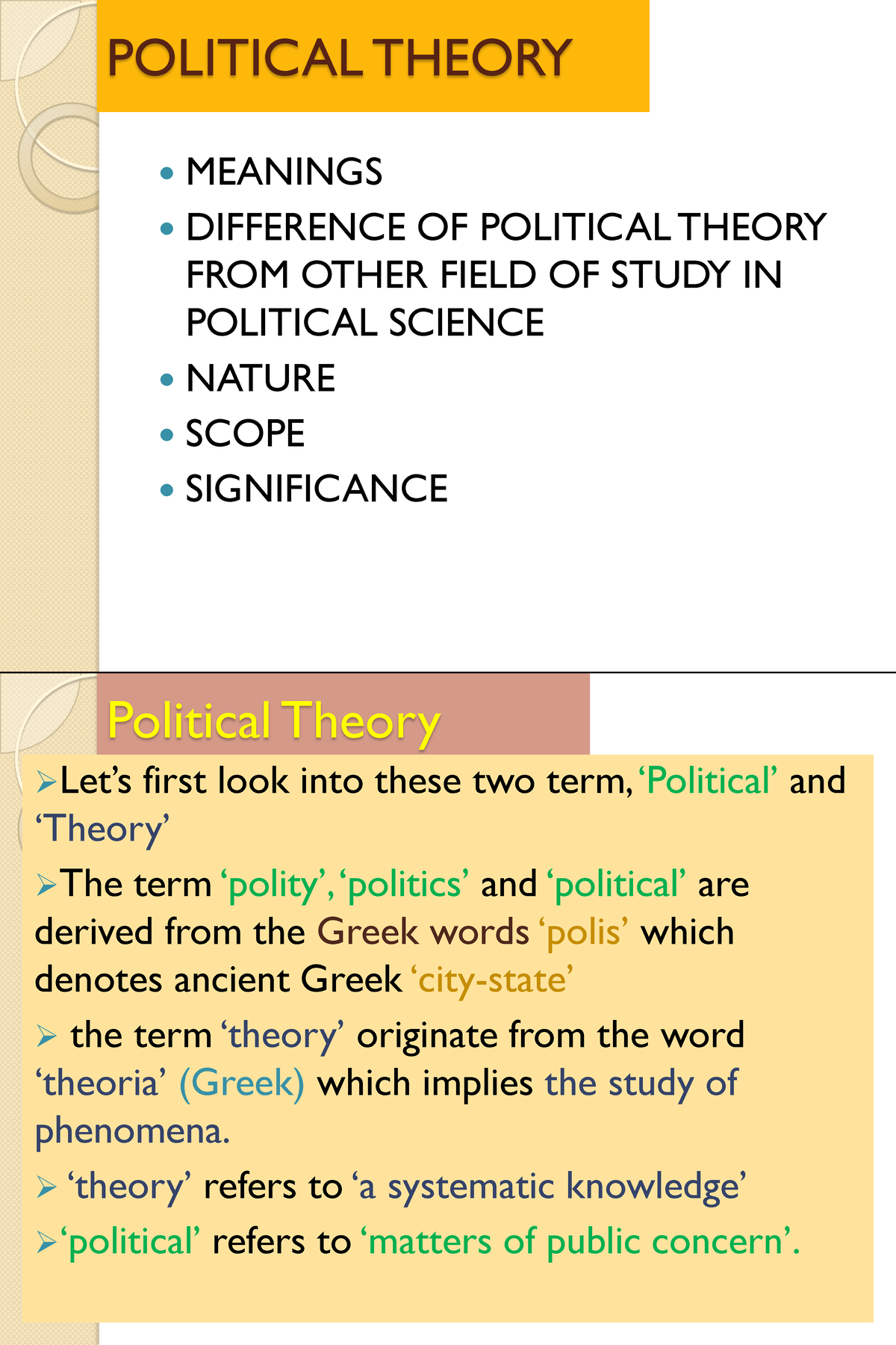 Political theroy - Notes - POLITICAL THEORY MEANINGS DIFFERENCE OF ...