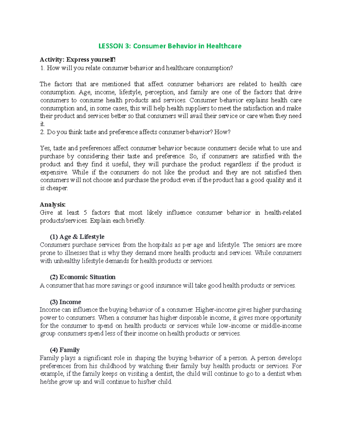 M2L3 Consumer Behavior in Healthcare - LESSON 3: Consumer Behavior in ...