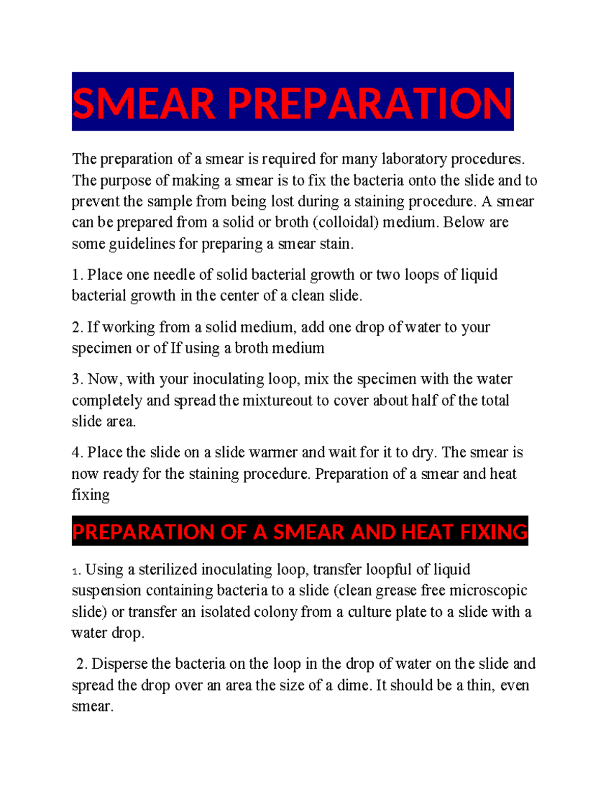 Smear Preparation and Disposal OF Microbes - SMEAR PREPARATION The ...