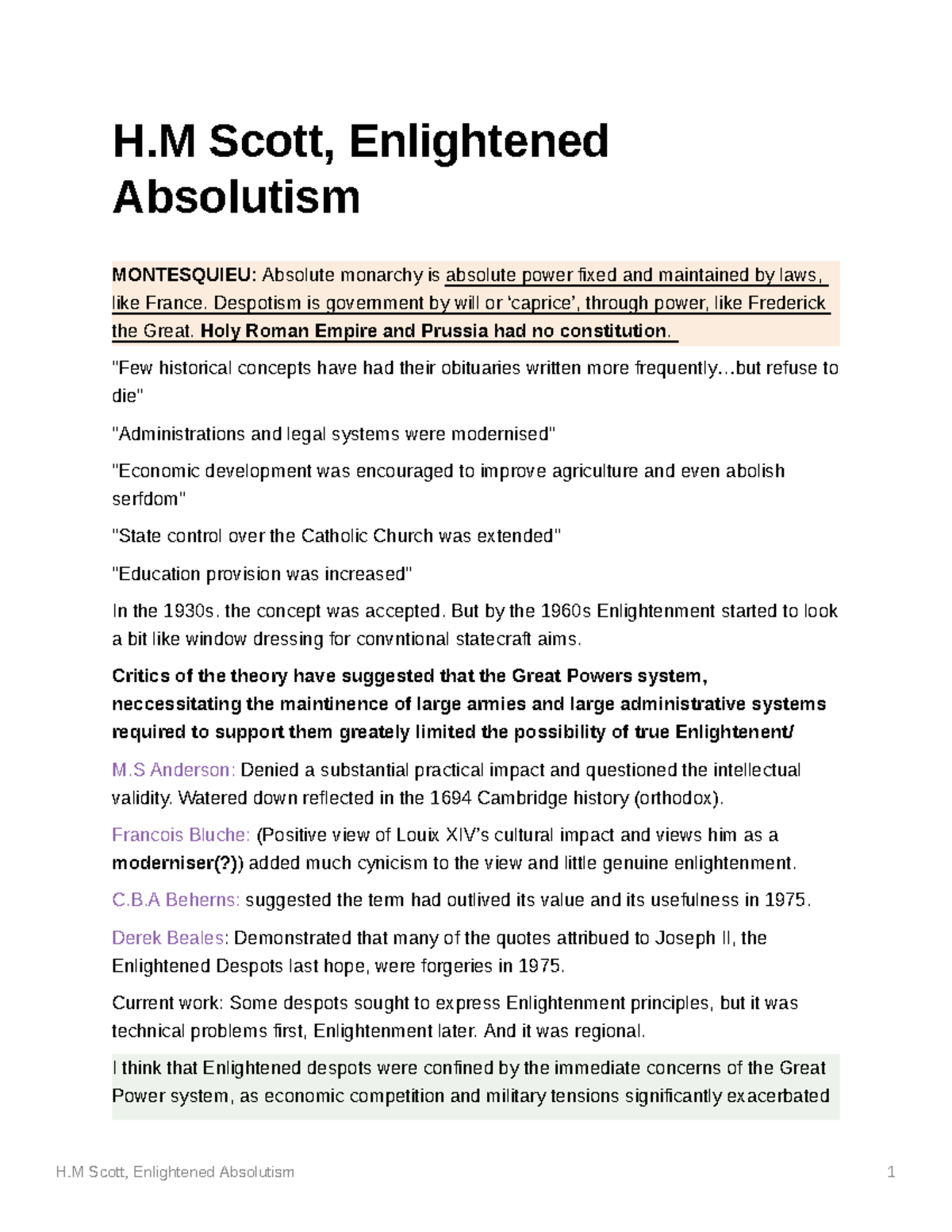 Enlightened Absolutism - H Scott, Enlightened Absolutism MONTESQUIEU ...