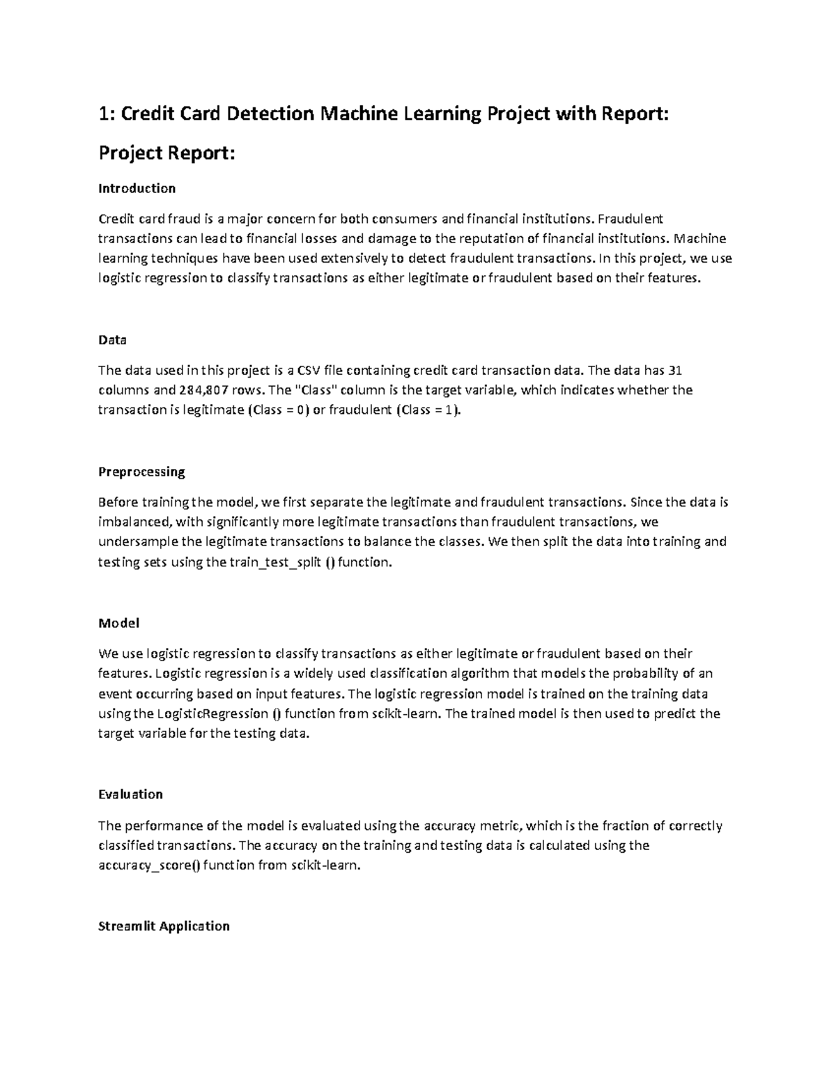 Credit Card Detection Machine Learning Project with Report - Fraudulent ...