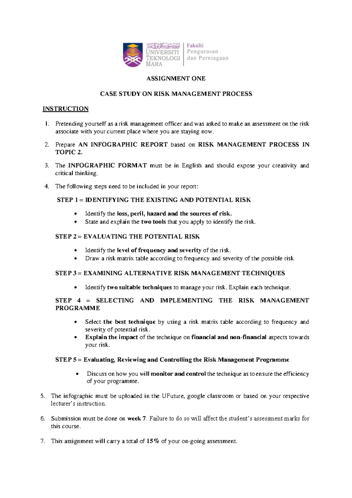 INS200 Assignment ind - ASSIGNMENT ONE CASE STUDY ON RISK MANAGEMENT ...