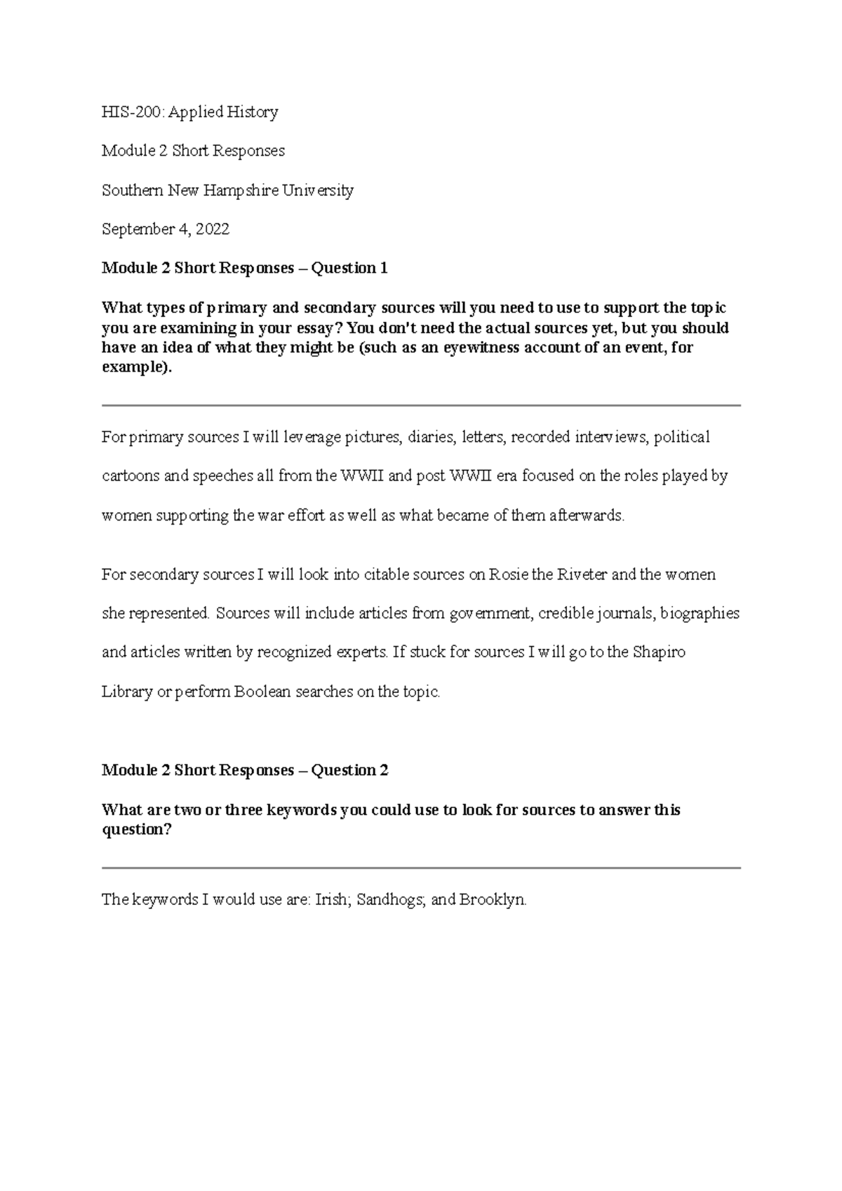 HIS200 Module 2 Short Answers - HIS-200: Applied History Module 2 Short ...