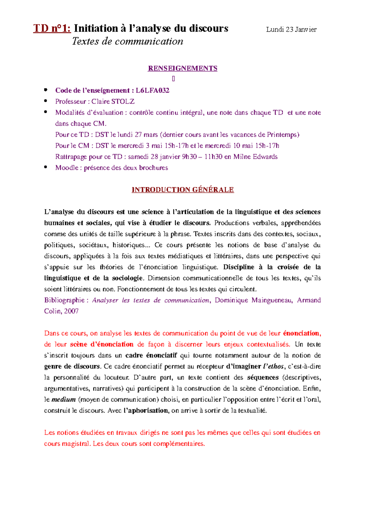 TD Analyse discours communication - TD n°1: Initiation à l’analyse du ...