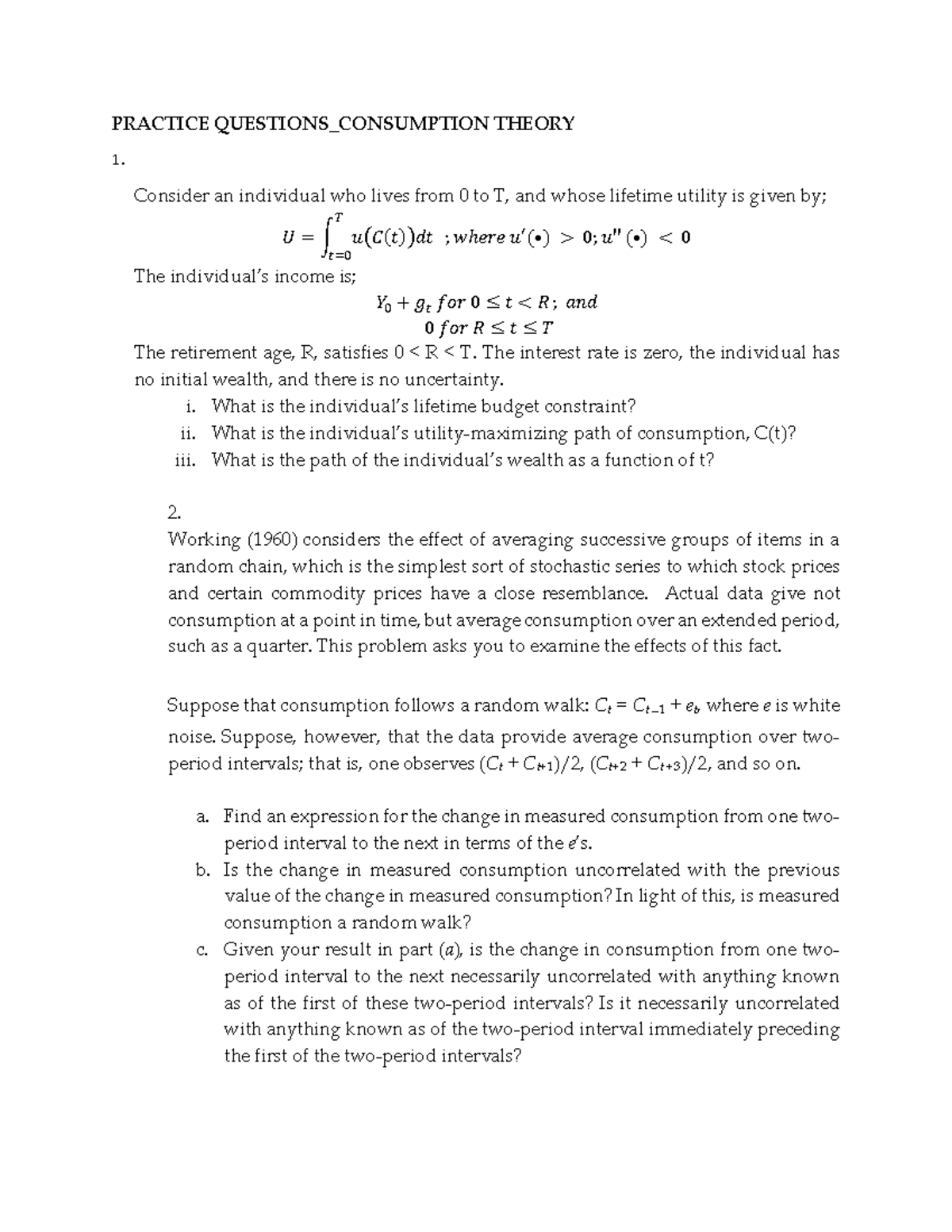 Practice Questions Consumption - PRACTICE QUESTIONS_CONSUMPTION THEORY ...