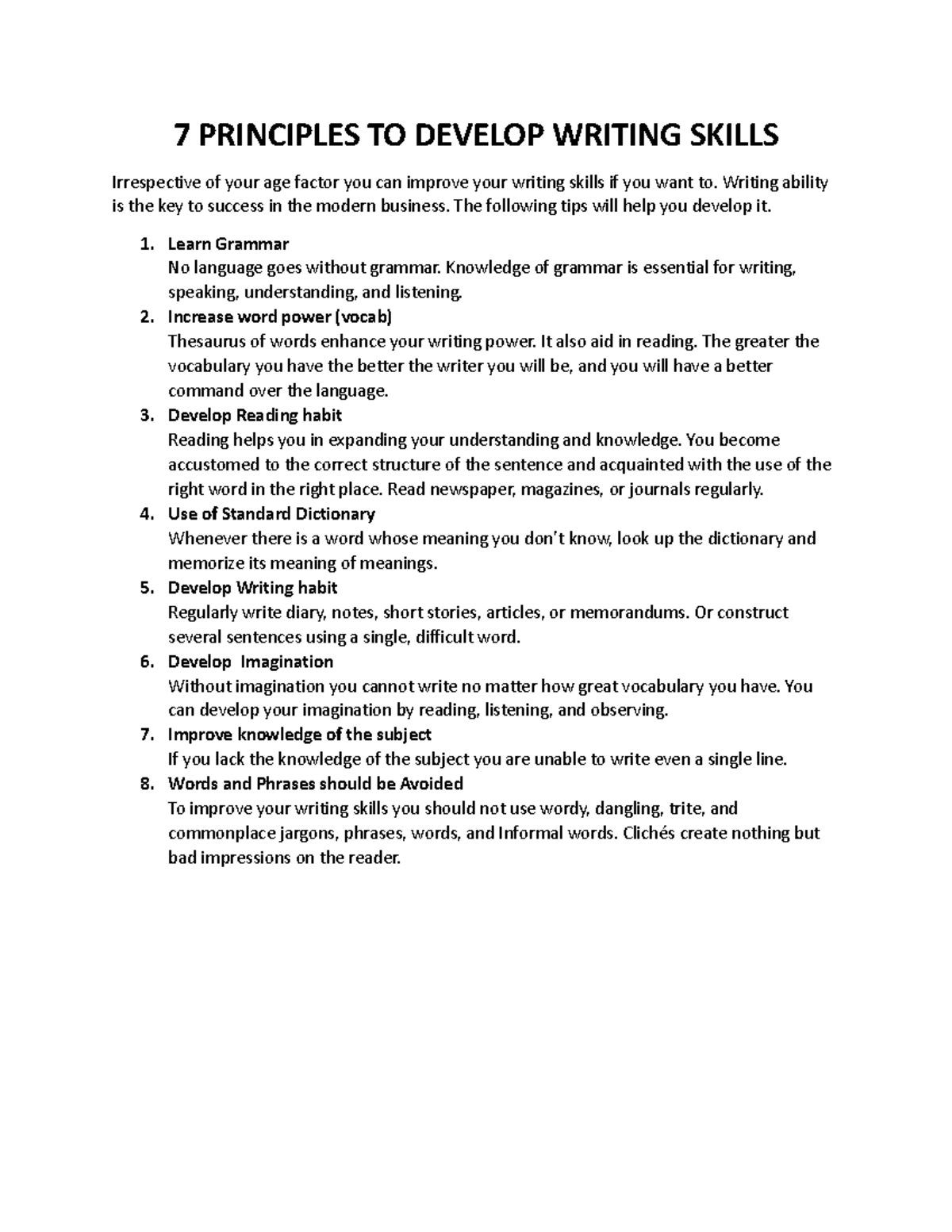 7 Principles of Writing - 7 PRINCIPLES TO DEVELOP WRITING SKILLS ...
