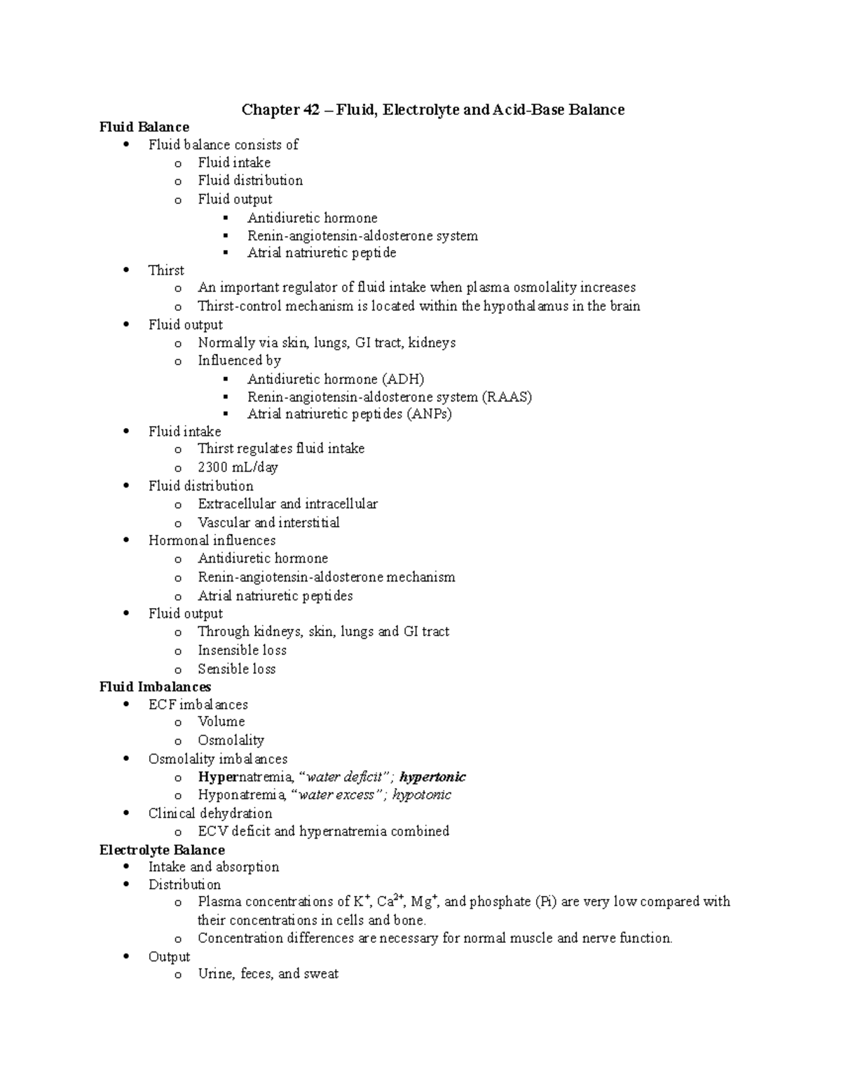Chapter 42 fluid electrolyte balance - Chapter 42 – Fluid, Electrolyte ...