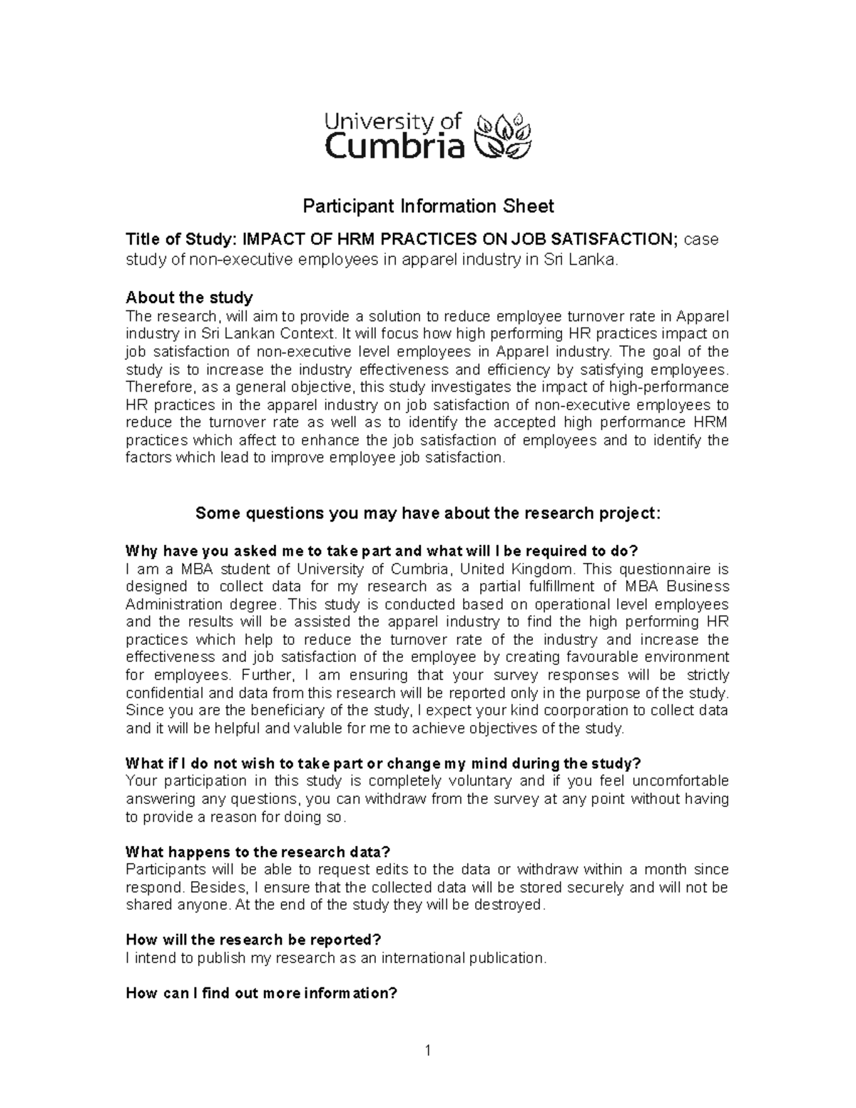 Participant Information Sheet Good Practice - Participant Information ...