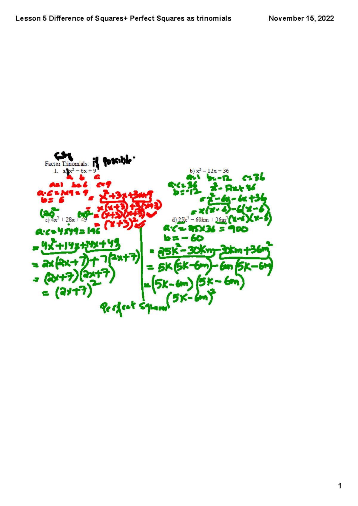 Lesson 5 Diff.of Squares and Perfect squares - Studocu