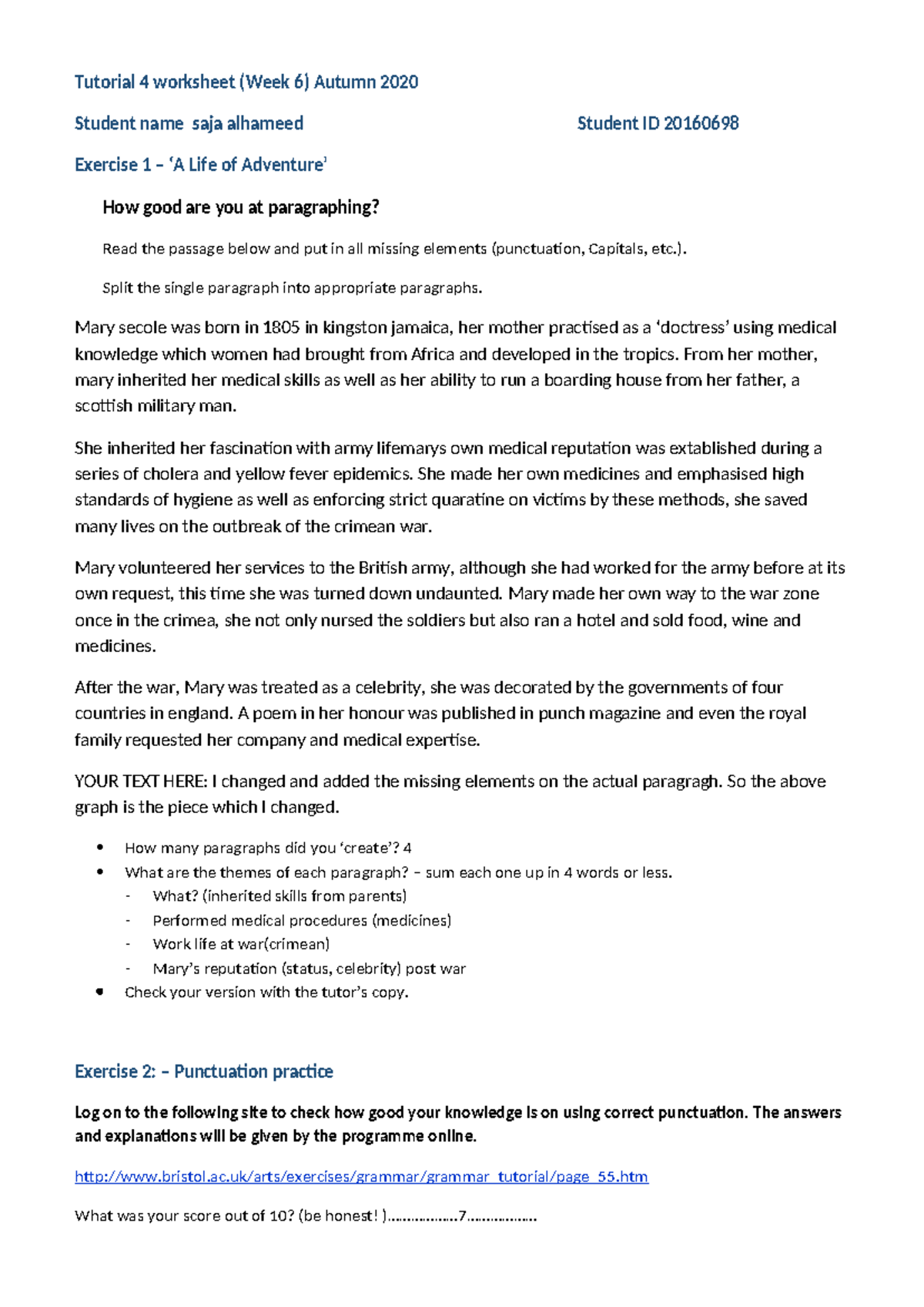 Student worksheets tute 4 wk 6 2020(1) SL - Tutorial 4 worksheet (Week ...