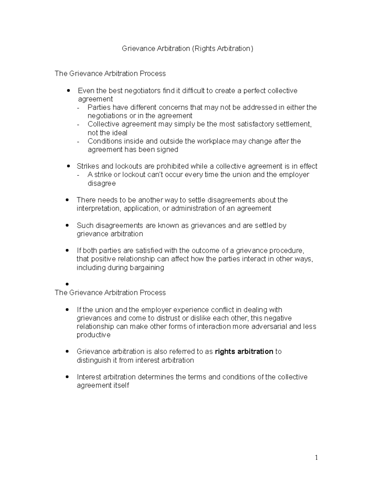 Grievance (Rights) Arbitration - Grievance Arbitration (Rights Arbitration) The Grievance - Studocu