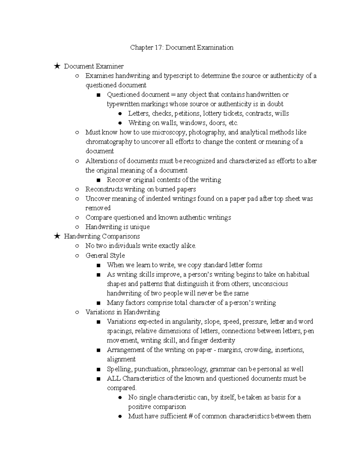 Forensics Chapter 17 - Hoa Trinh - Chapter 17: Document Examination ★ Document Examiner Examines ...