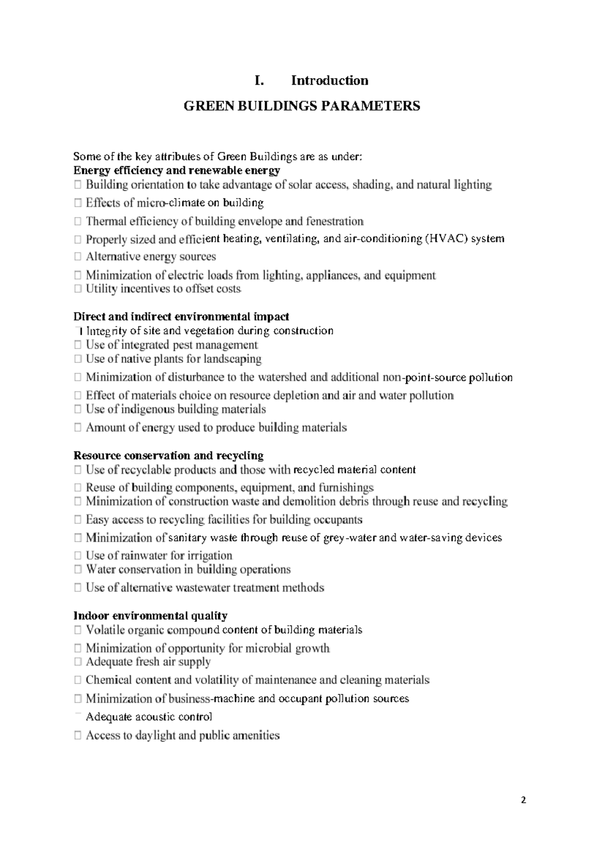 Green Buildings Parameters - I. Introduction GREEN BUILDINGS PARAMETERS ...