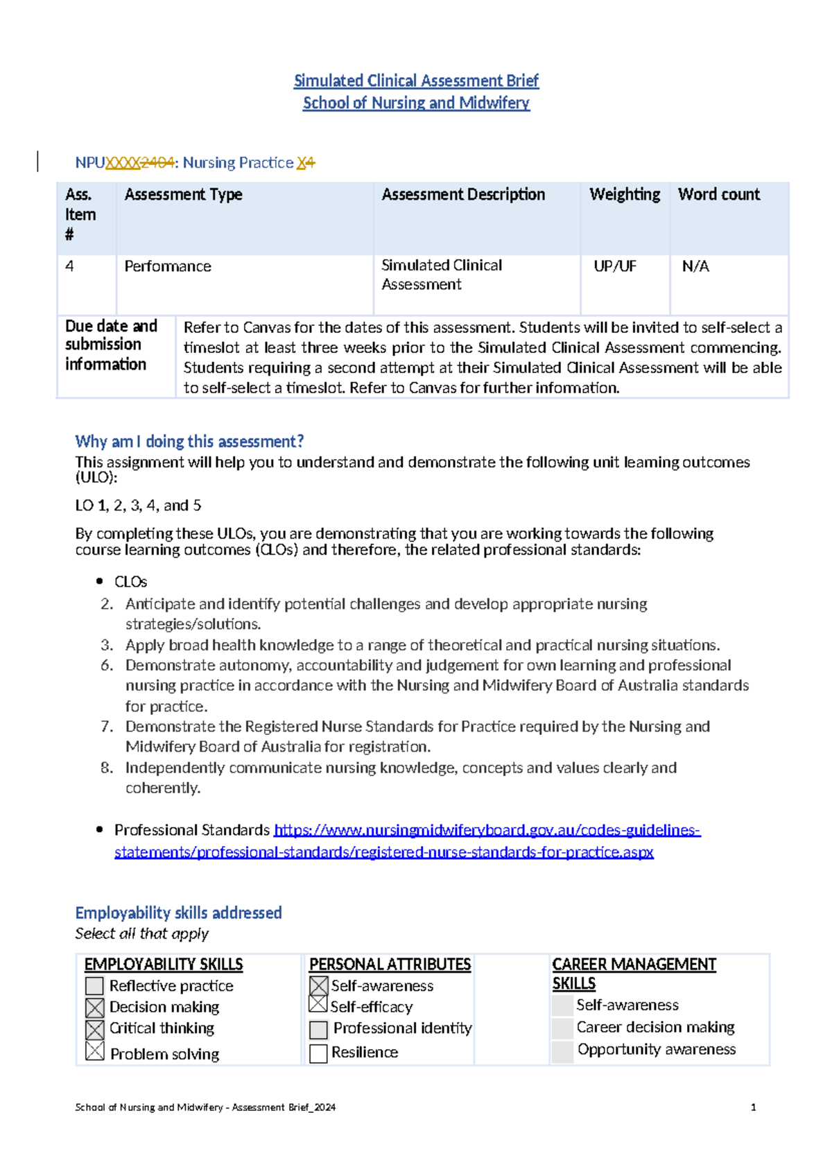 Summative Simulated Clinical Assessment Brief 2024 Updated Simulated