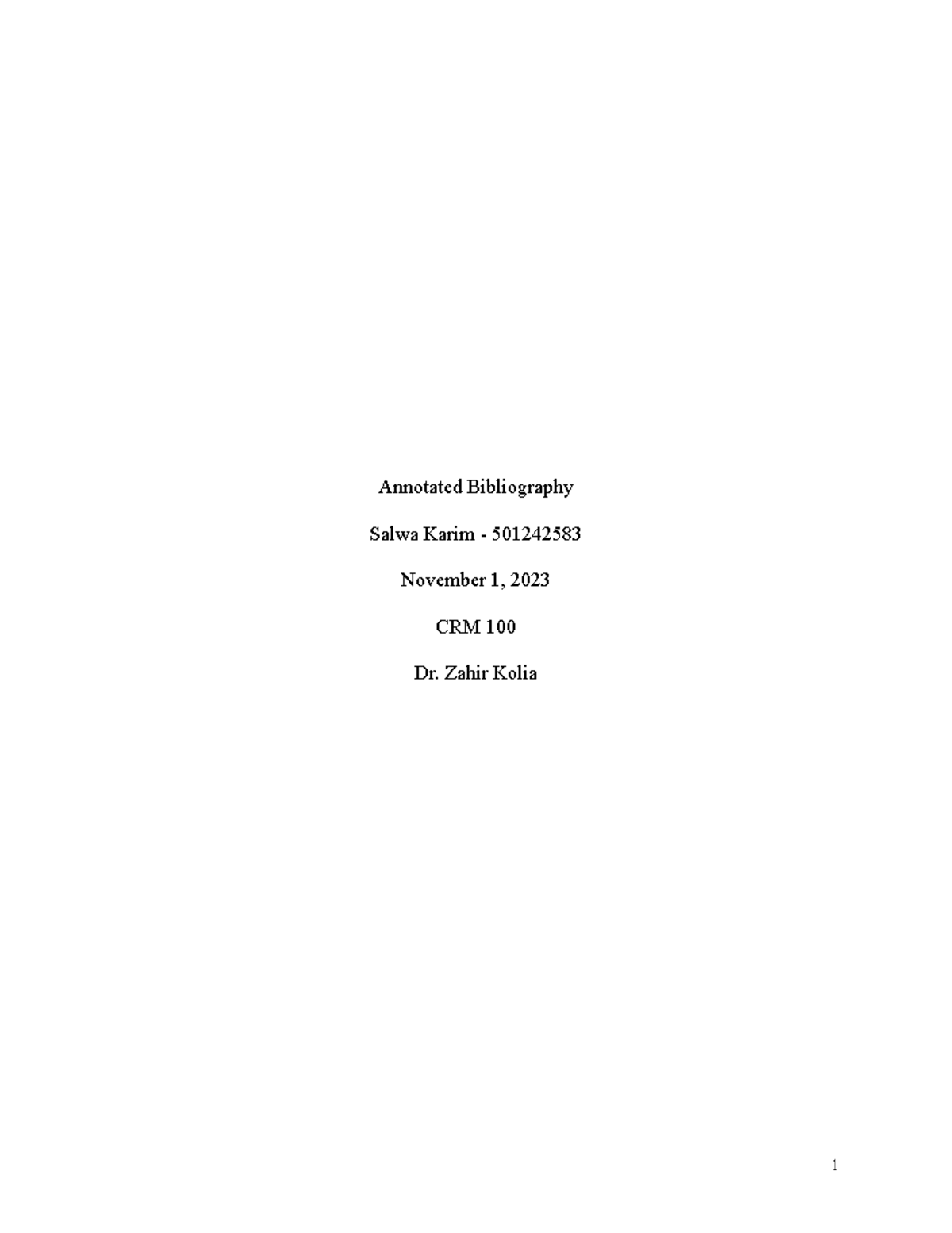 Annotated Bibliography Assignment - Annotated Bibliography Salwa Karim ...